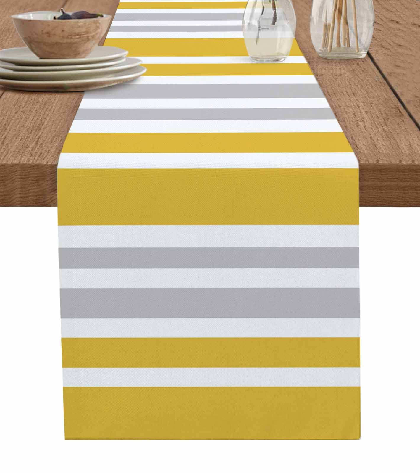 Ginger Yellow Striped Table Runners 60 Inches Long, Cotton Linen Fabric ...