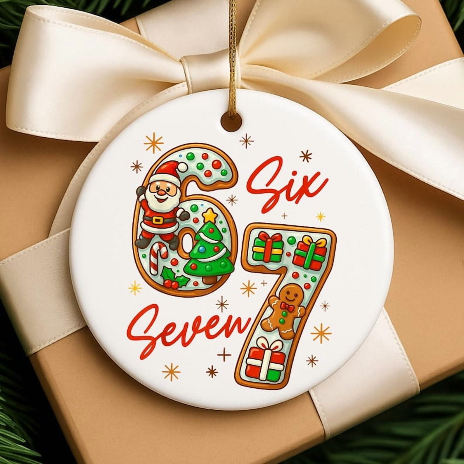 Gingerbread “67” Ceramic Christmas Ornament – Cute Holiday Tree Decor ...