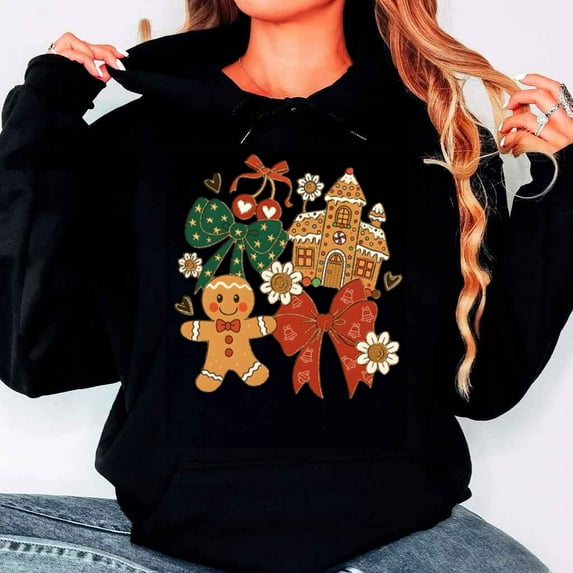 Gingerbread Baker Coquette Bow Retro Christmas Holiday Art Unisex Hoodie up to 5XL - Walmart.com