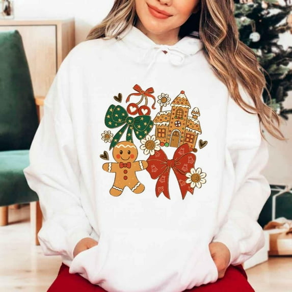 Gingerbread Baker Coquette Bow Retro Christmas Holiday Art Unisex Hoodie up to 5XL - Walmart.com