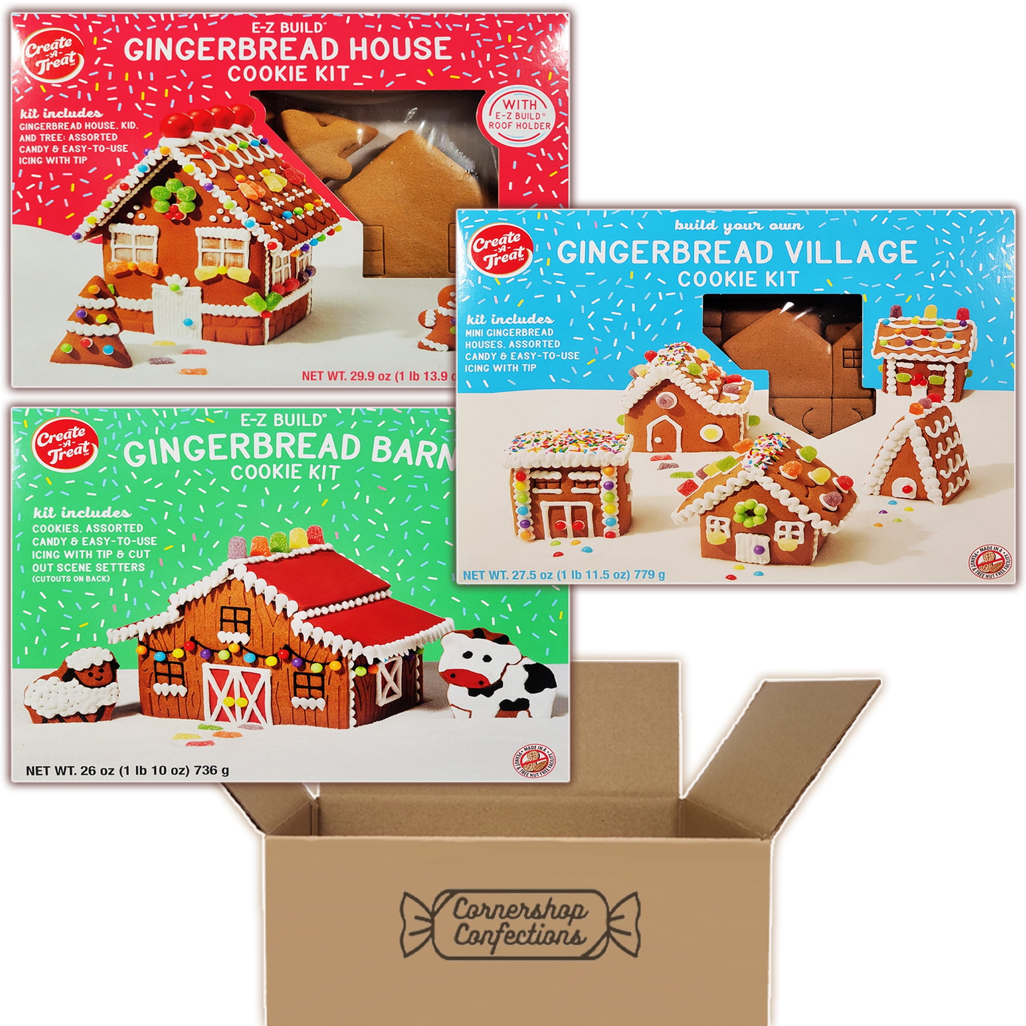 Gingerbread Barn, House and Village Create A Treat Cookie Kits Variety ...