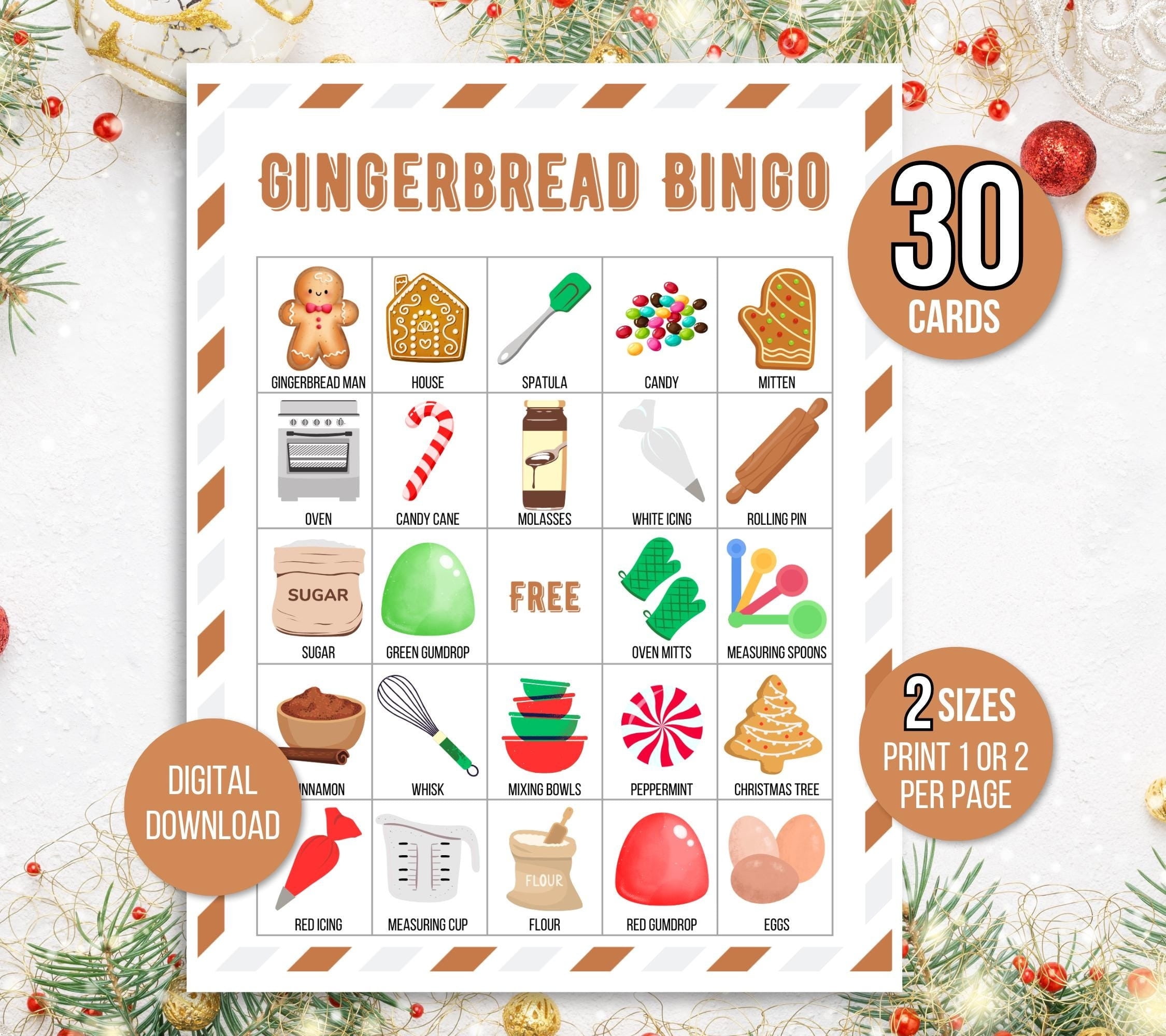 Gingerbread Bingo, 30 Holiday Baking Bingo Cards, Christmas Activity ...