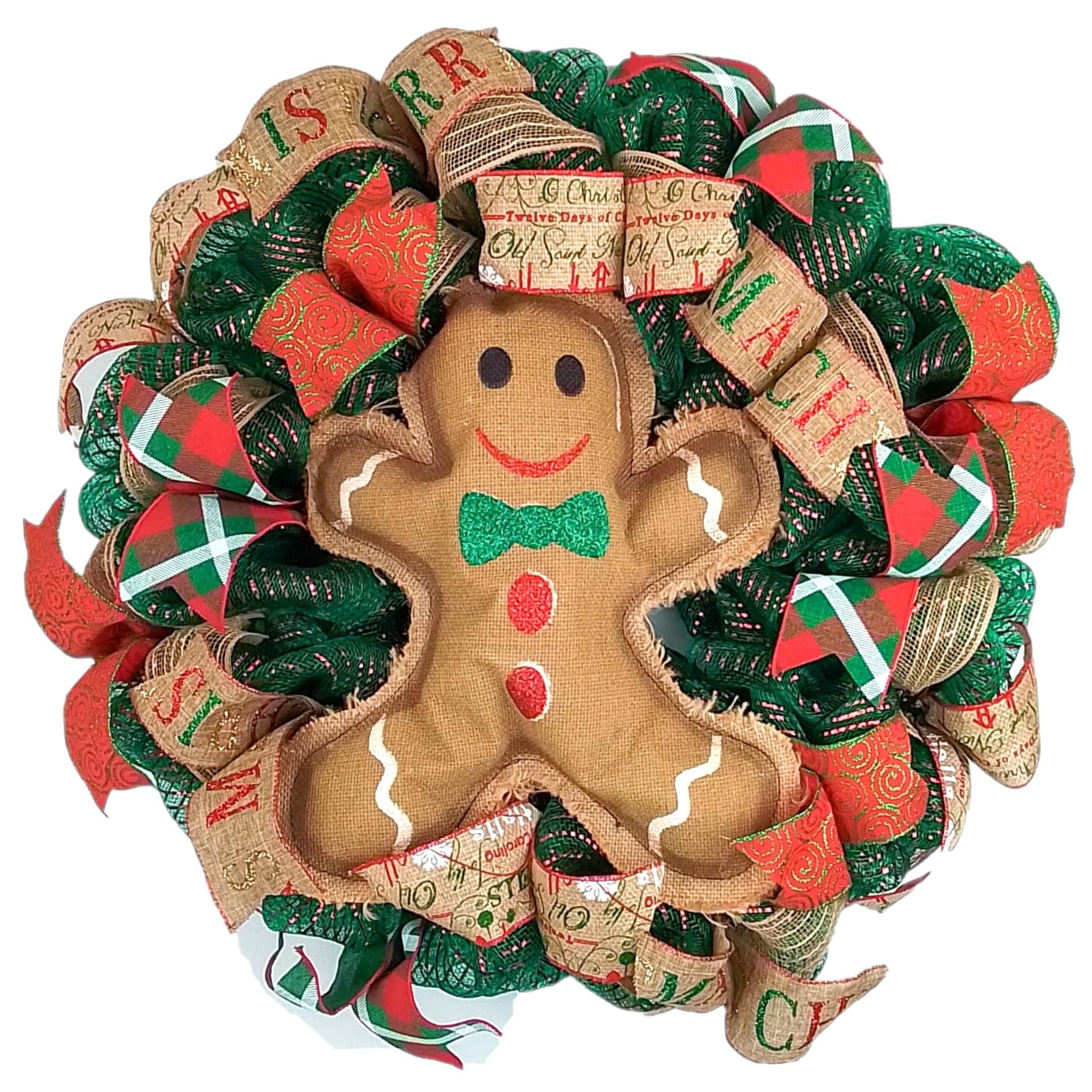 Gingerbread Boy Wreath | Mesh Christmas Wreath | Outdoor Front Door ...