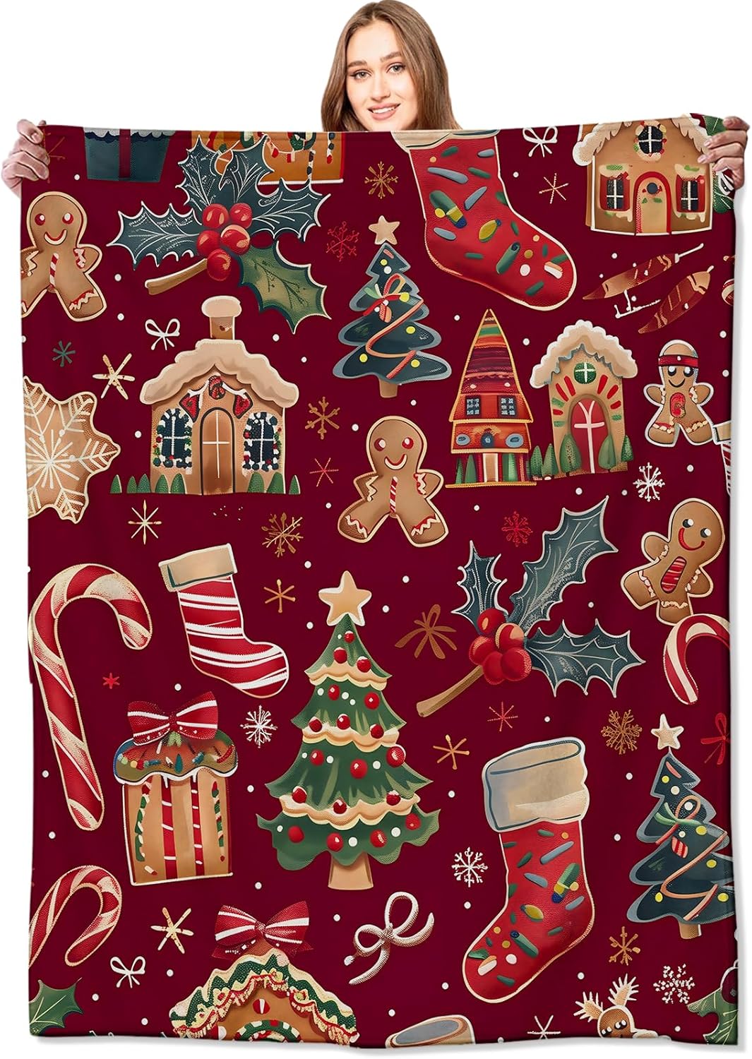 Gingerbread, Candy Cane Blanket Cute Winter Red Blankets, for Users ...