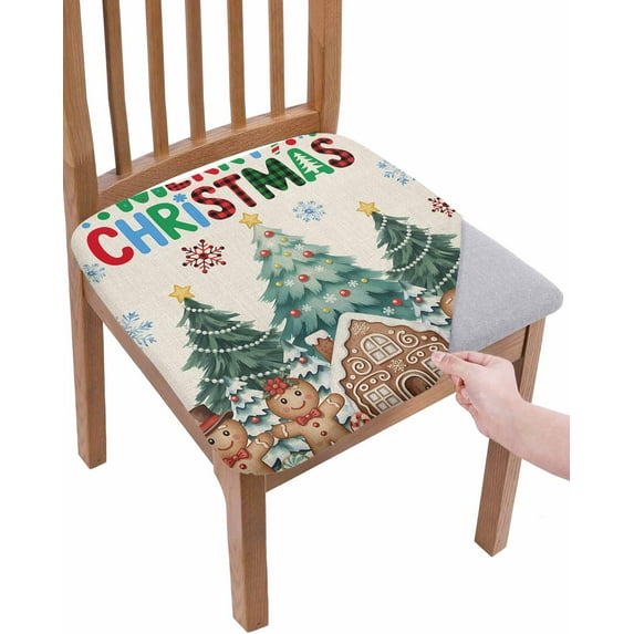 Gingerbread Christmas Chair Seat Covers for Dining Room Stretch Chair ...