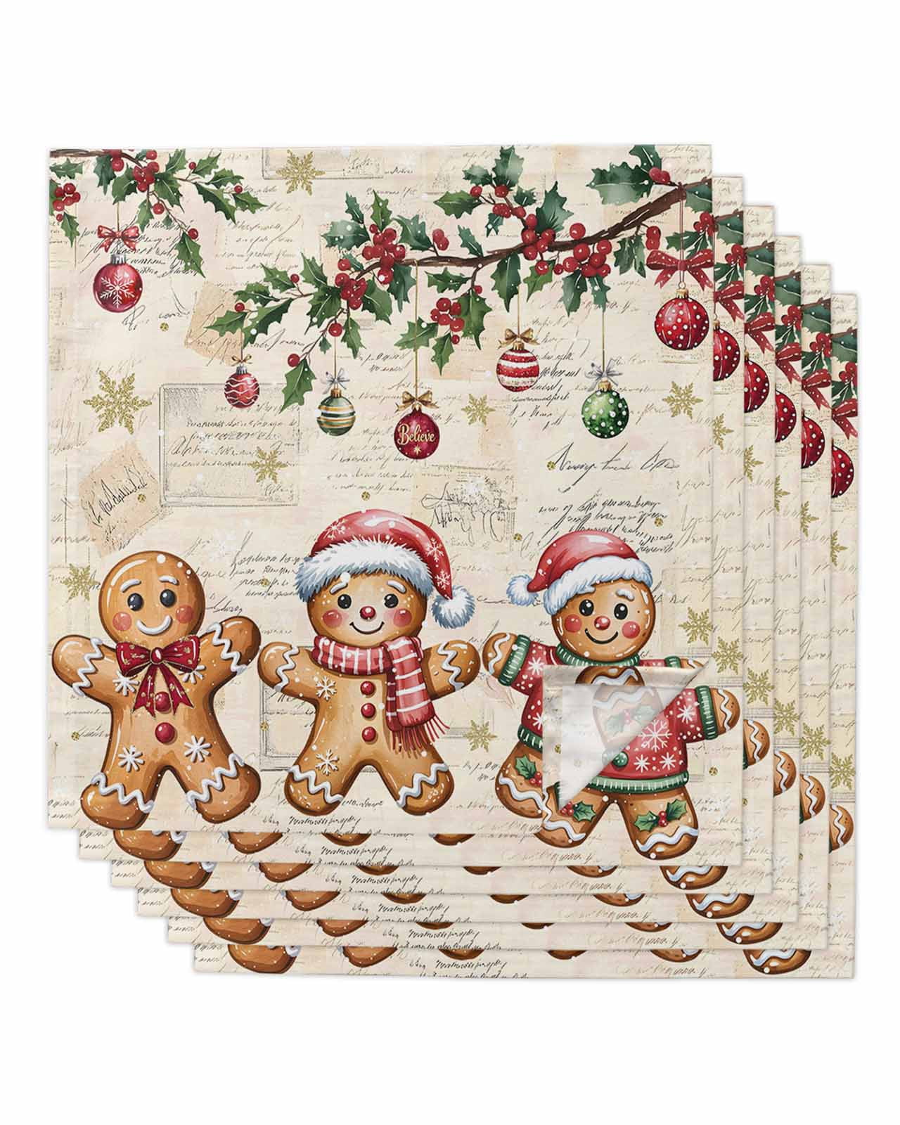 Gingerbread Christmas Cloth Napkins Set of 6 Reusable Dinner Napkins ...