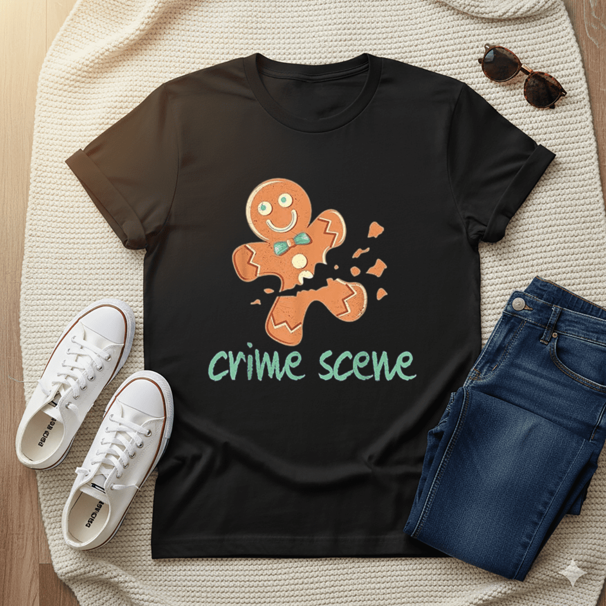 Gingerbread Christmas Crime Scene Funny Holiday Humor Unisex Tee up to ...