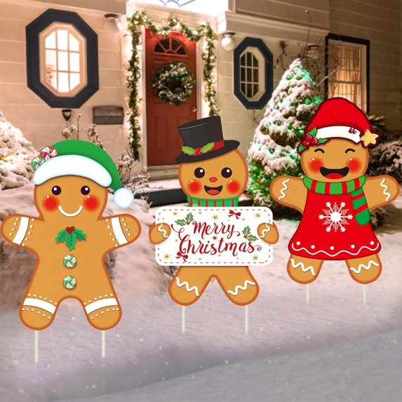Gingerbread Christmas Decorations Outdoor, 3 Pack Christmas Yard Signs ...