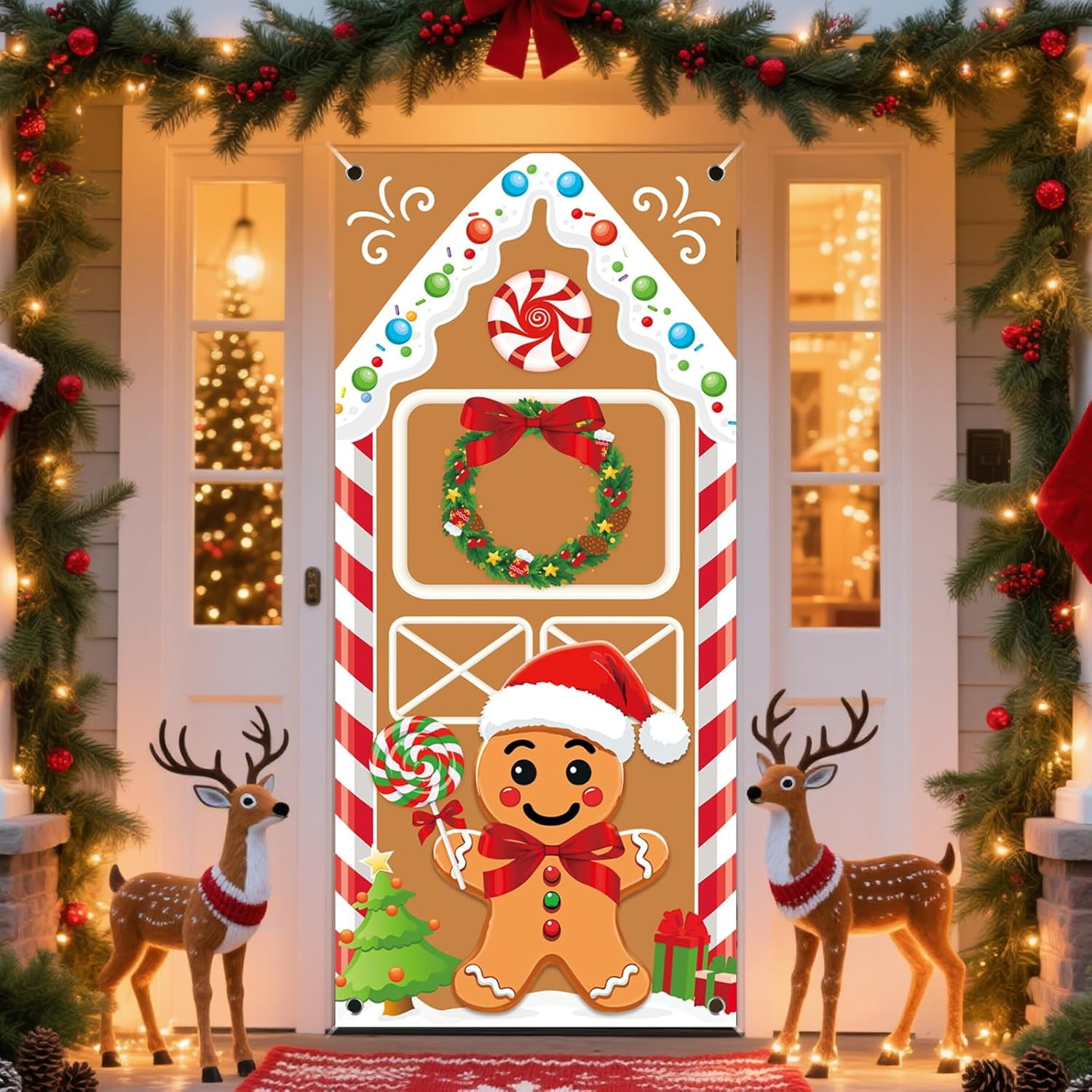 Gingerbread Christmas Door Cover, 79x35Inch Reusable Gingerbread Front ...