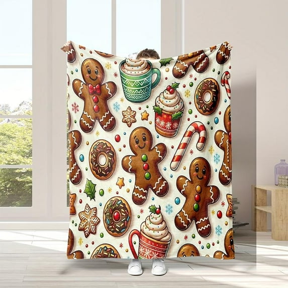 Gingerbread Christmas Flannel Blanket Cozy Fuzzy Plush Throw Perfect ...