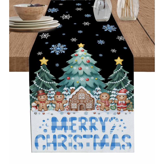 Gingerbread Christmas Table Runner 108 Inches, Xmas Tree Snowflake ...