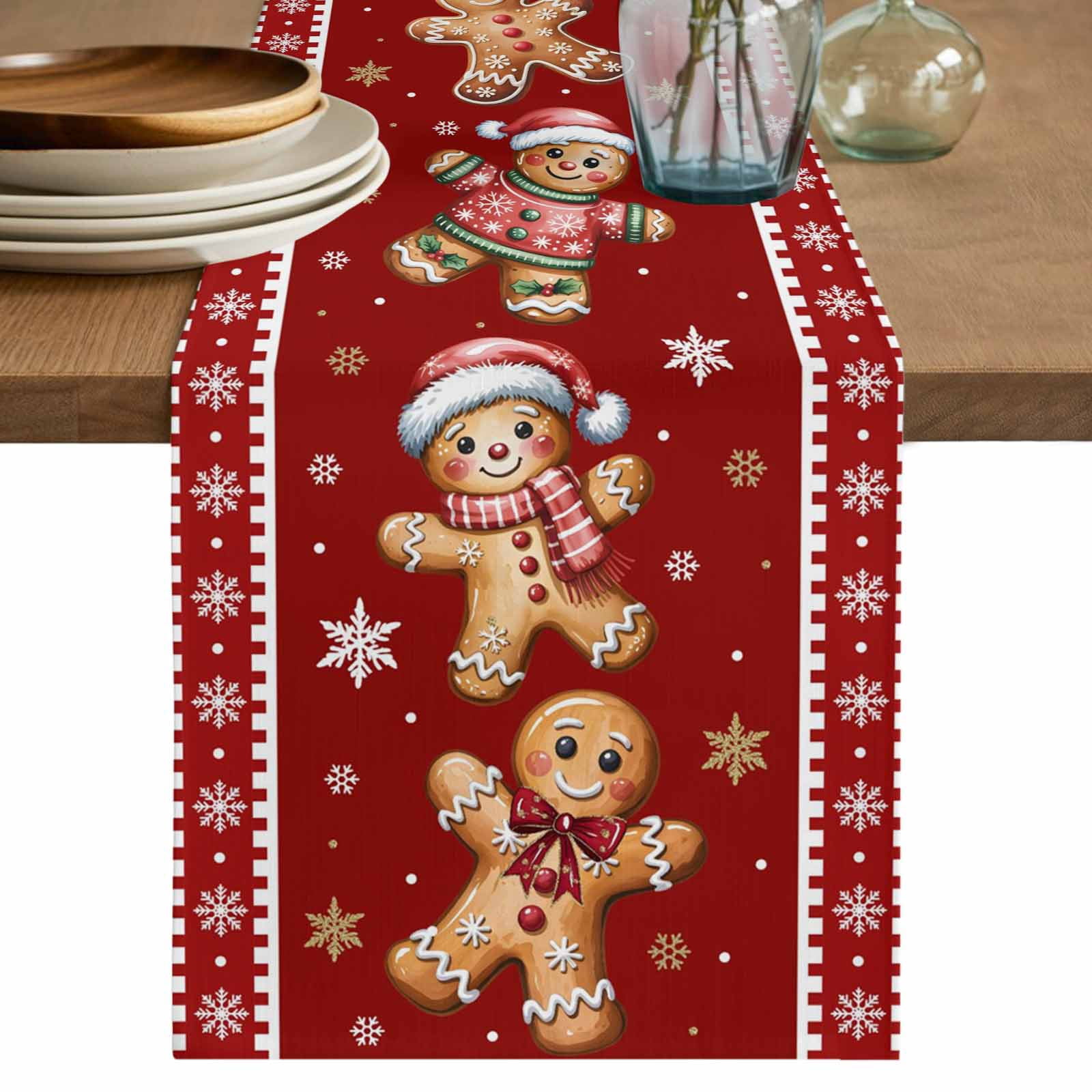 Gingerbread Christmas Table Runner 120 Inches, Red Golden Snowflake ...