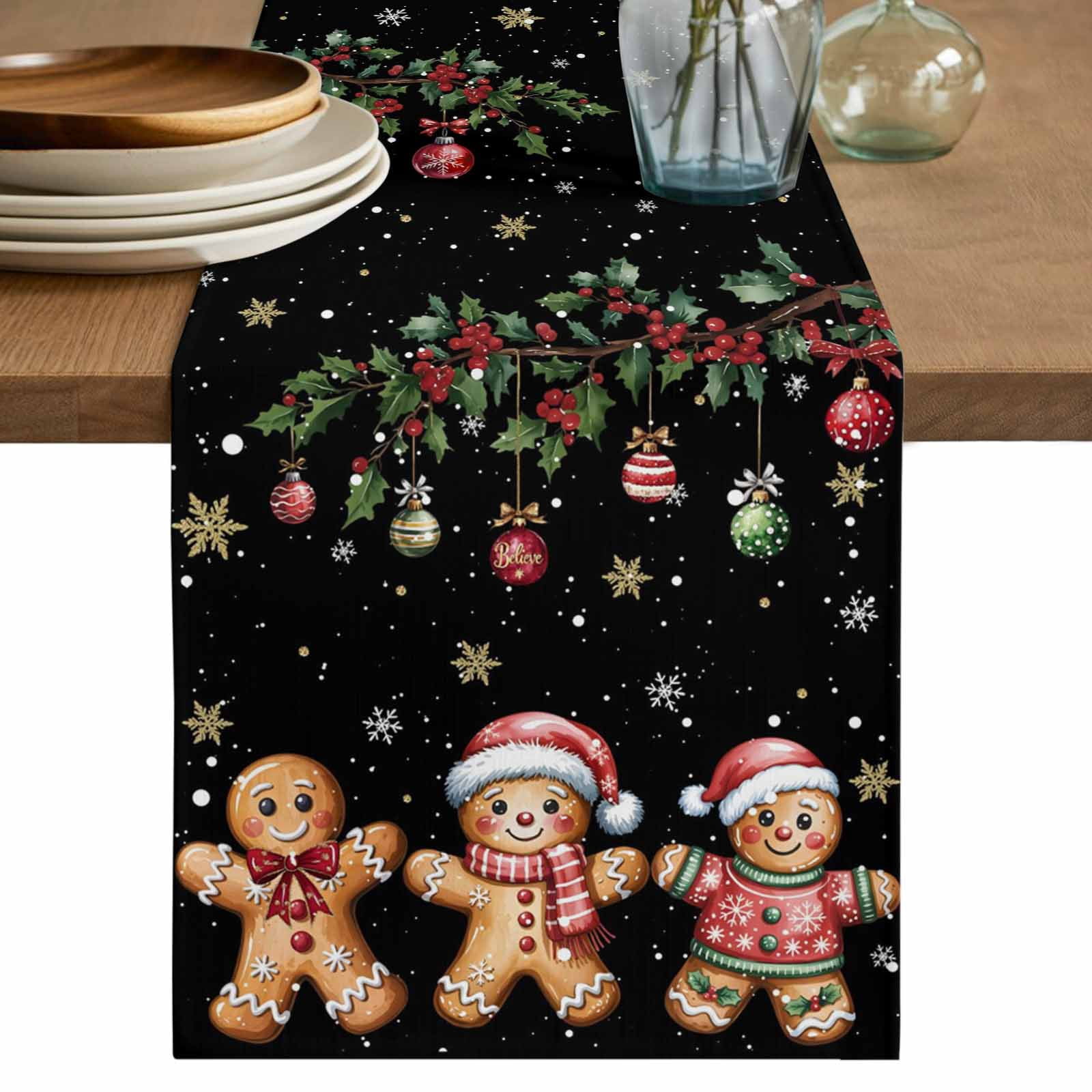 Gingerbread Christmas Table Runner 120 Inches, Xmas Balls Branches ...