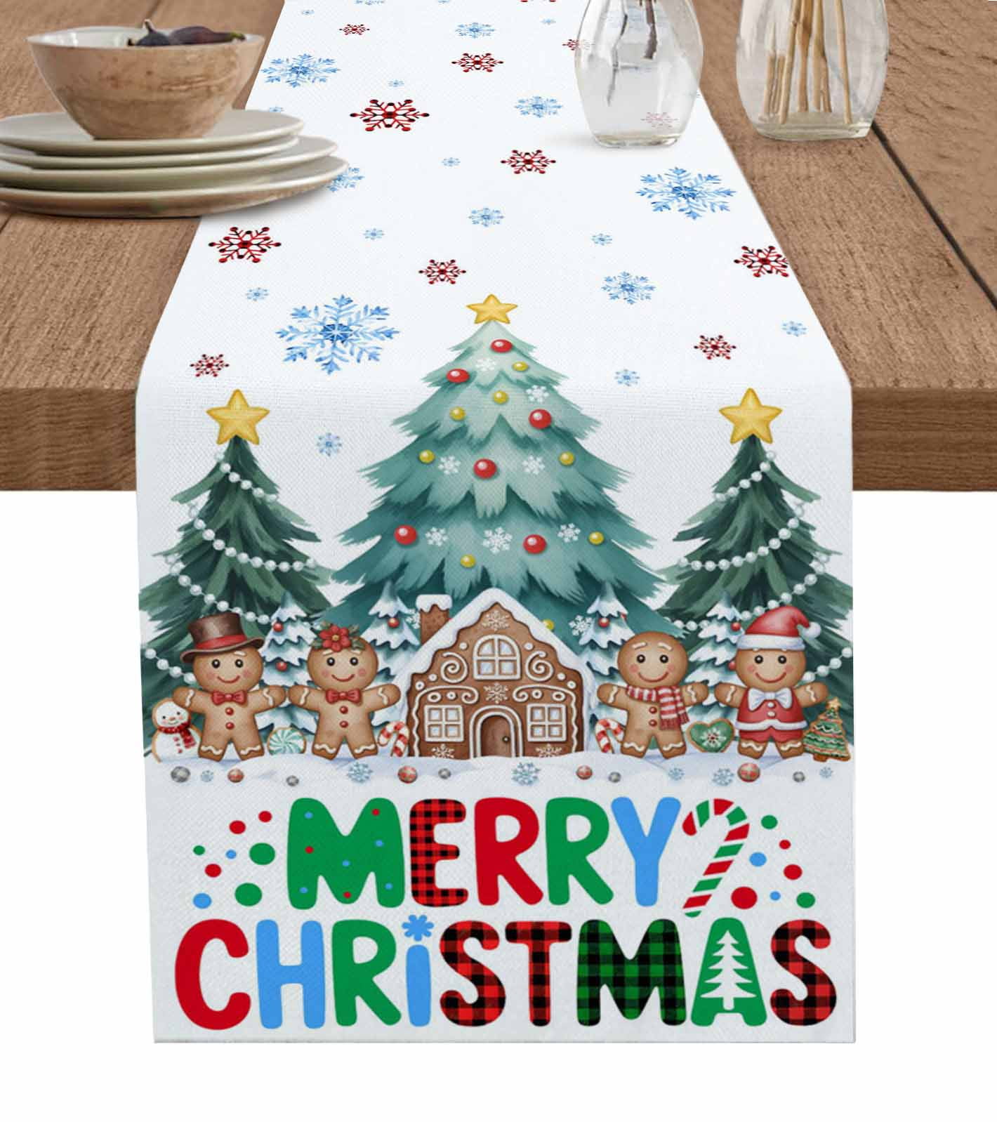 Gingerbread Christmas Table Runner 72 Inches, Xmas Tree Snowflake ...