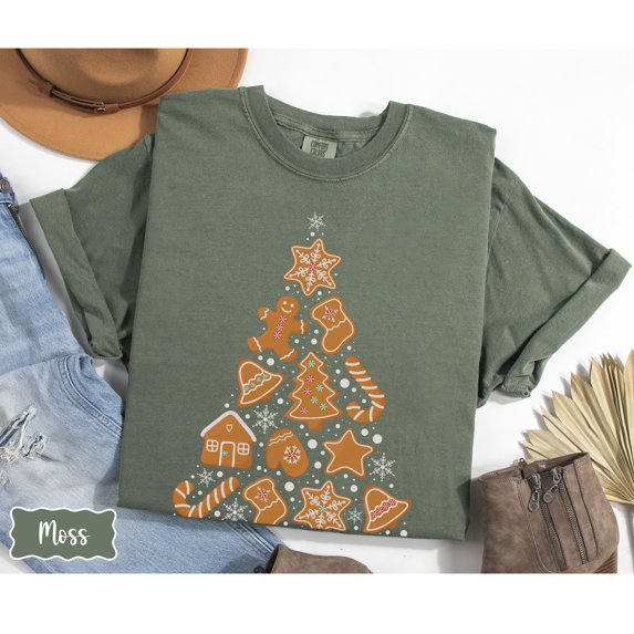 Gingerbread Christmas Tree T-Shirt | Cute Holiday Cookie Graphic Print ...