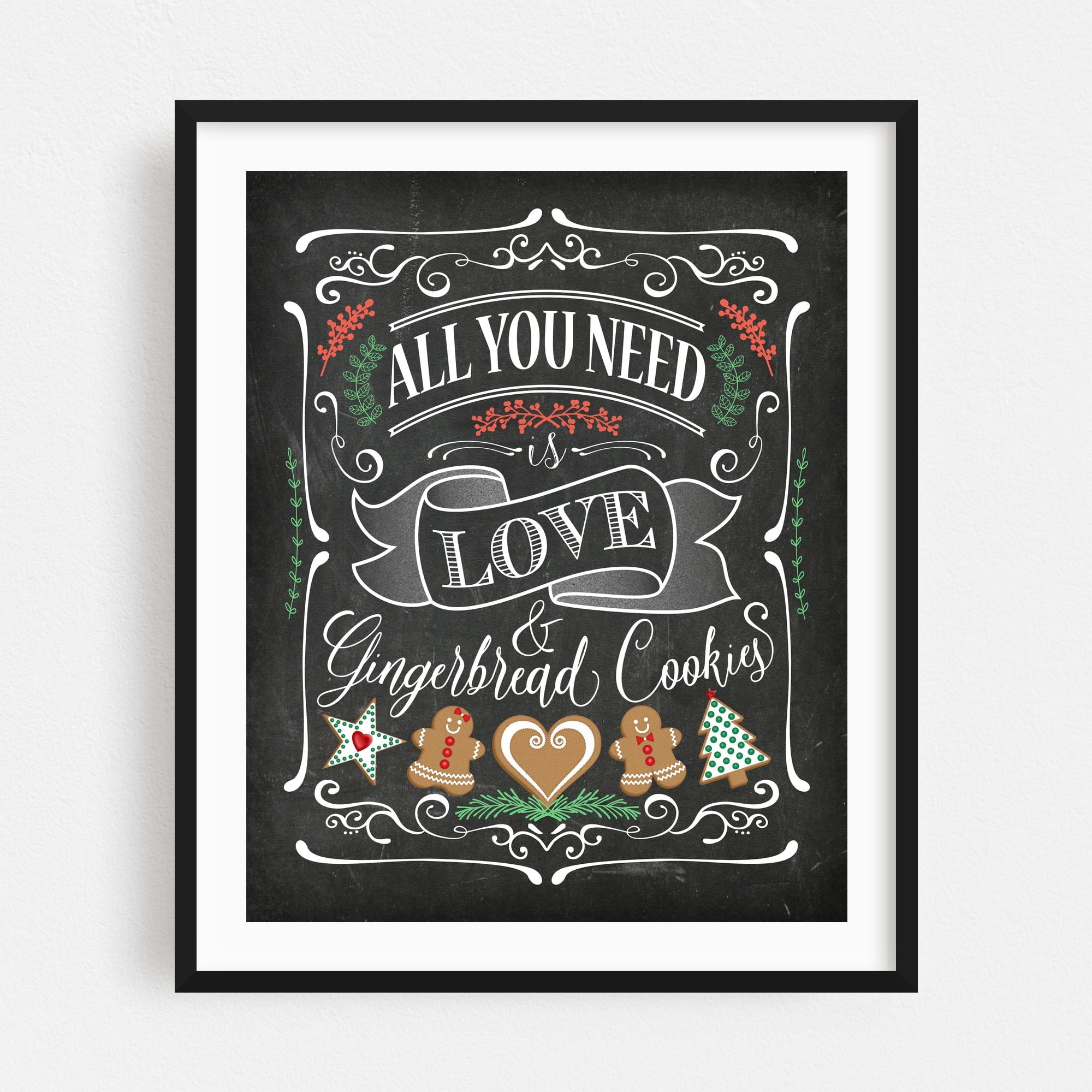 Gingerbread Cookies Chalkboard Christmas Wall Art // Quote Typography ...