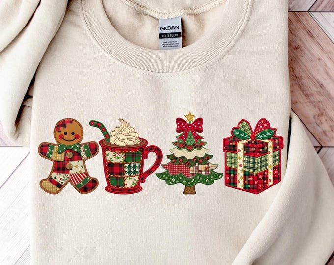 Gingerbread Cookies Sweatshirt, Cute Cookies Sweatshirt, Patchwork ...