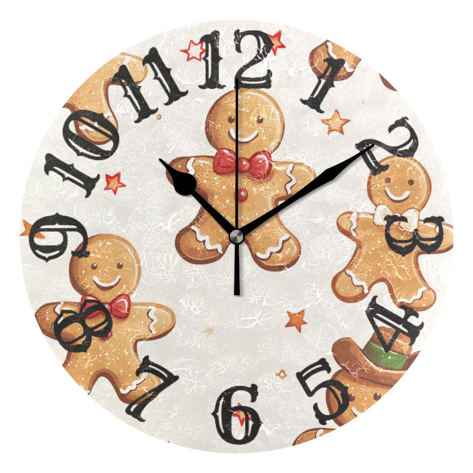 Gingerbread Cookies Wall Clock 10 inch Non-Ticking Easy to Read Decorative Clocks for Home ...