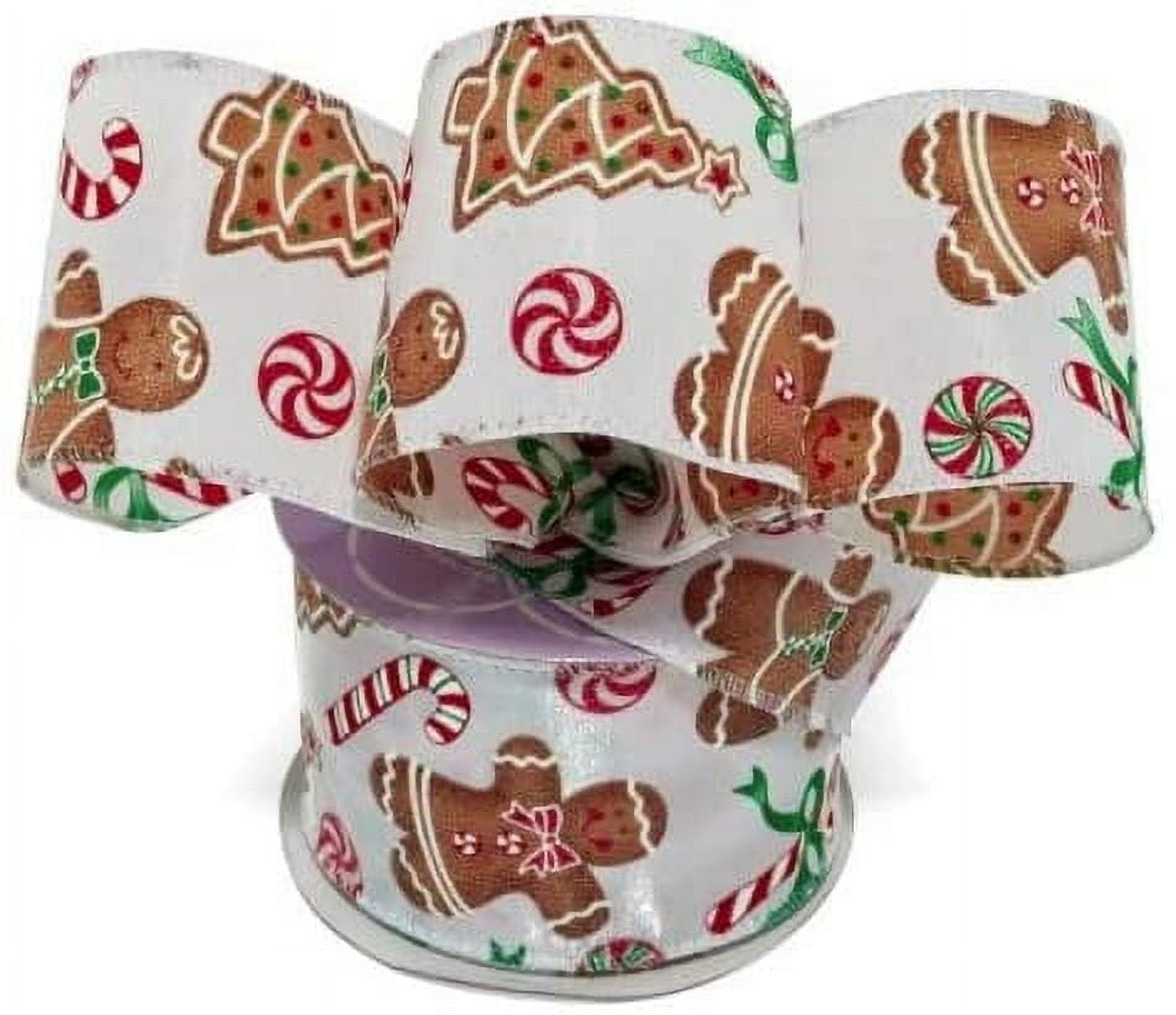 "Gingerbread Decorated Christmas Ribbon - 2.5"" x 10Yds, Candy Canes ...