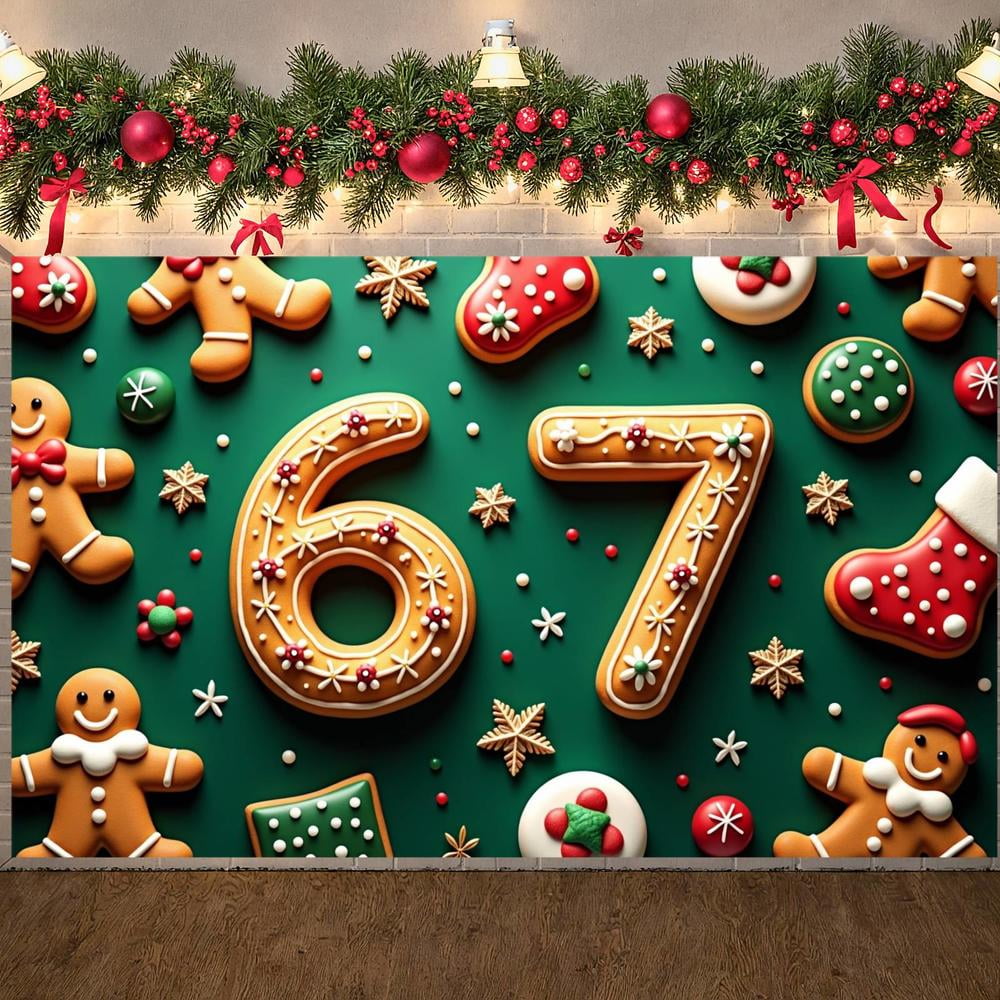 Gingerbread Design 67th Christmas Banner Candy Cane Pattern Holiday ...