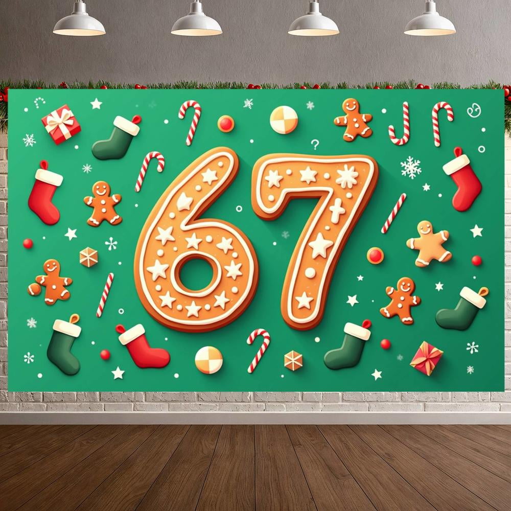 Gingerbread Design 67th Christmas Banner Candy Cane Pattern Holiday ...