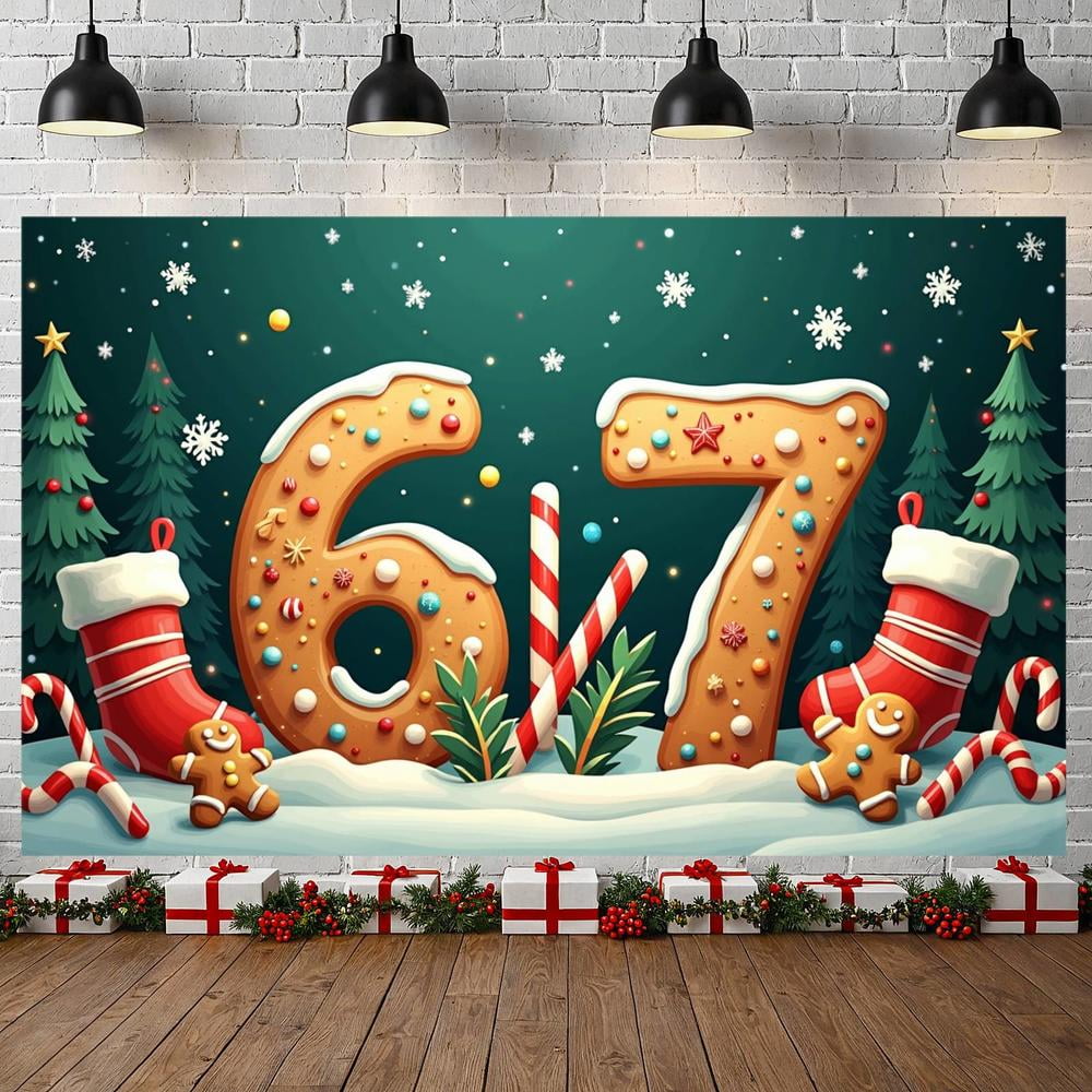 Gingerbread Design 67th Christmas Banner Candy Cane Pattern Holiday ...