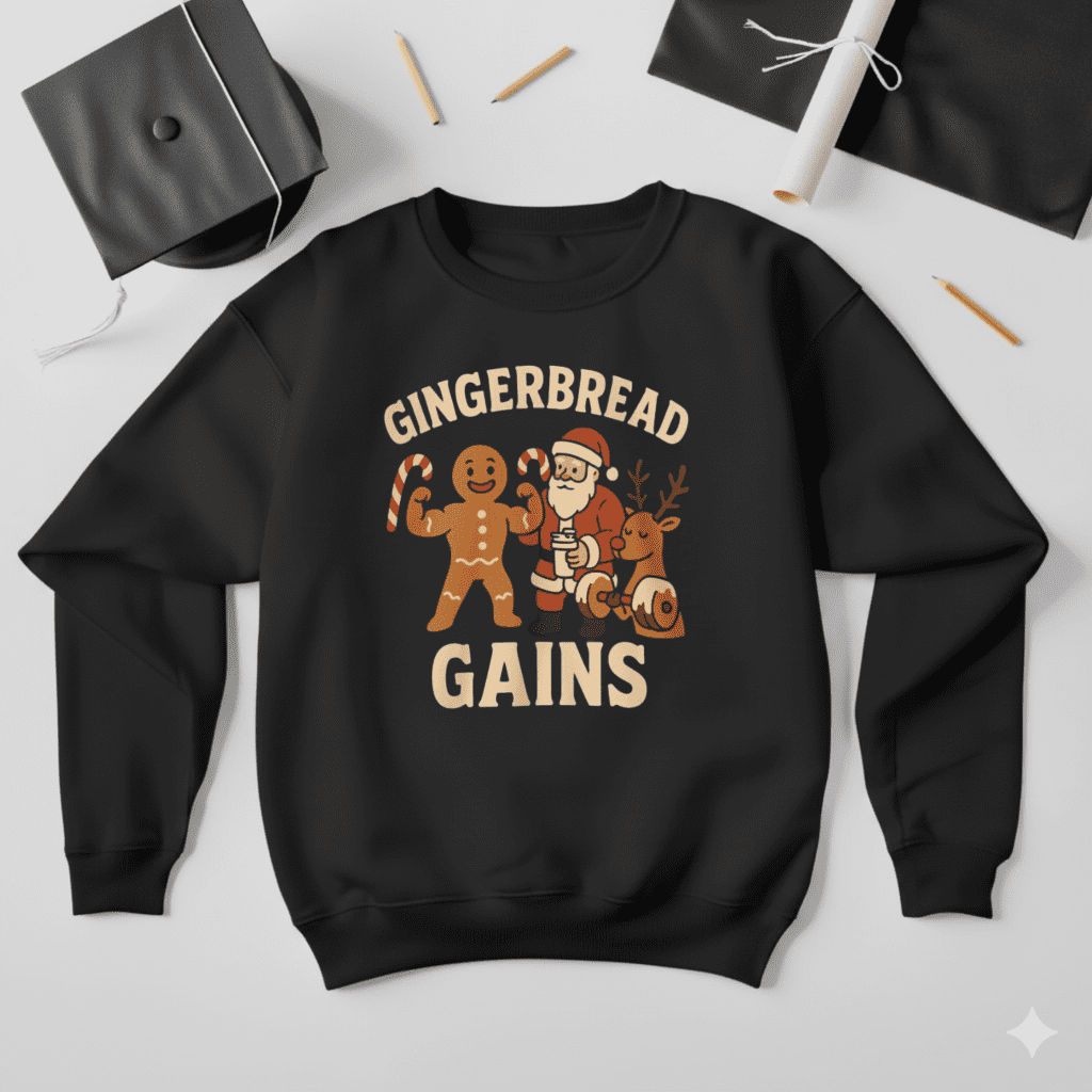 Gingerbread Gains Funny Christmas Gym Holiday Workout Humor Sweatshirt ...