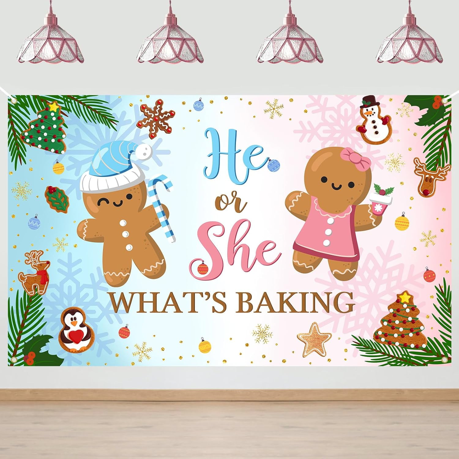 Gingerbread Gender Reveal Backdrop Christmas Gingerbread Gender Reveal ...