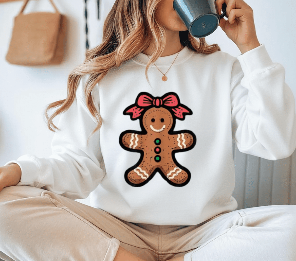 Gingerbread Girl Ribbon Cute Kids Holiday Sweet Seasonal Sweatshirt, up ...