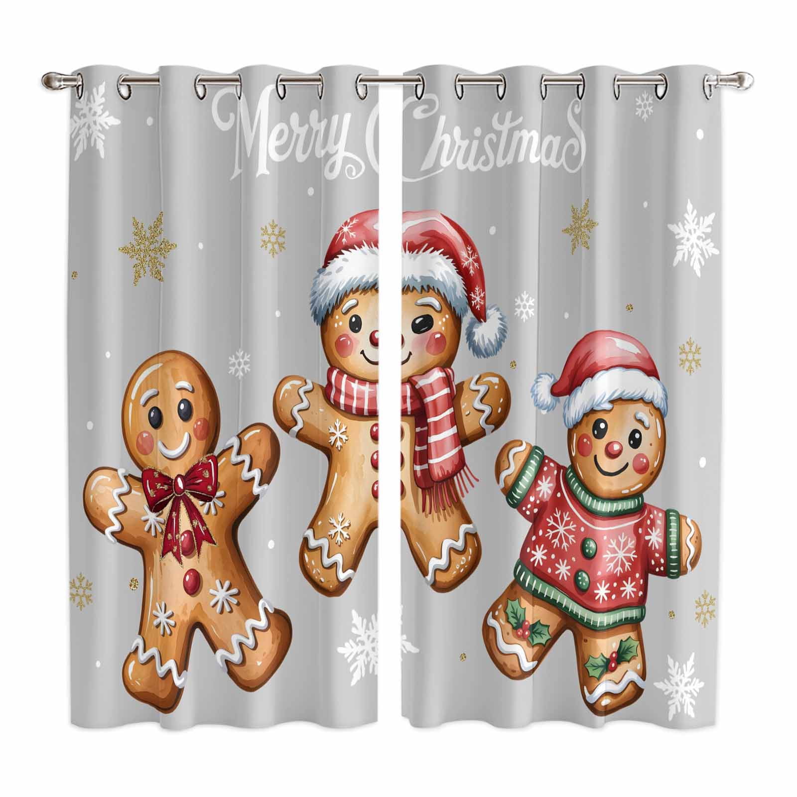 Gingerbread Grey Kitchen Curtains Window Panels, Christmas Winter ...