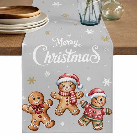 Gingerbread Grey Table Runner 90 Inches, Christmas Winter Snowflake Bed ...