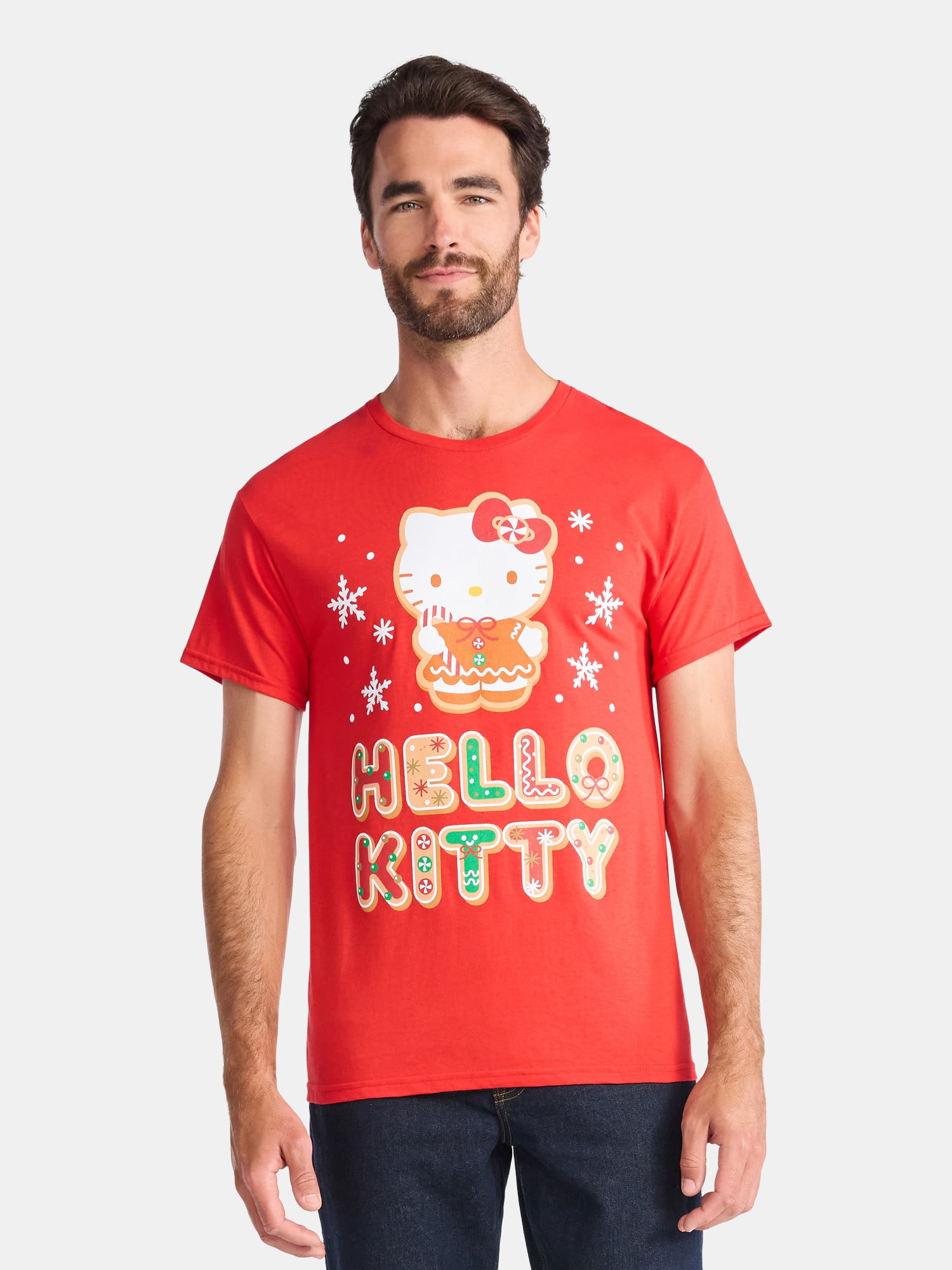 Hello Kitty Gingerbread Men's and Big Men's Holiday Graphic Tee, Sizes ...