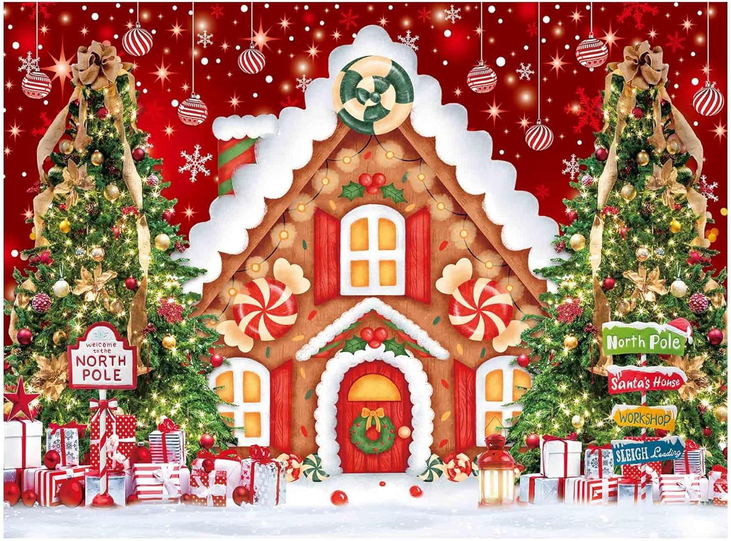 Gingerbread House Backdrop for Photography Winter Merry Xmas Tree ...