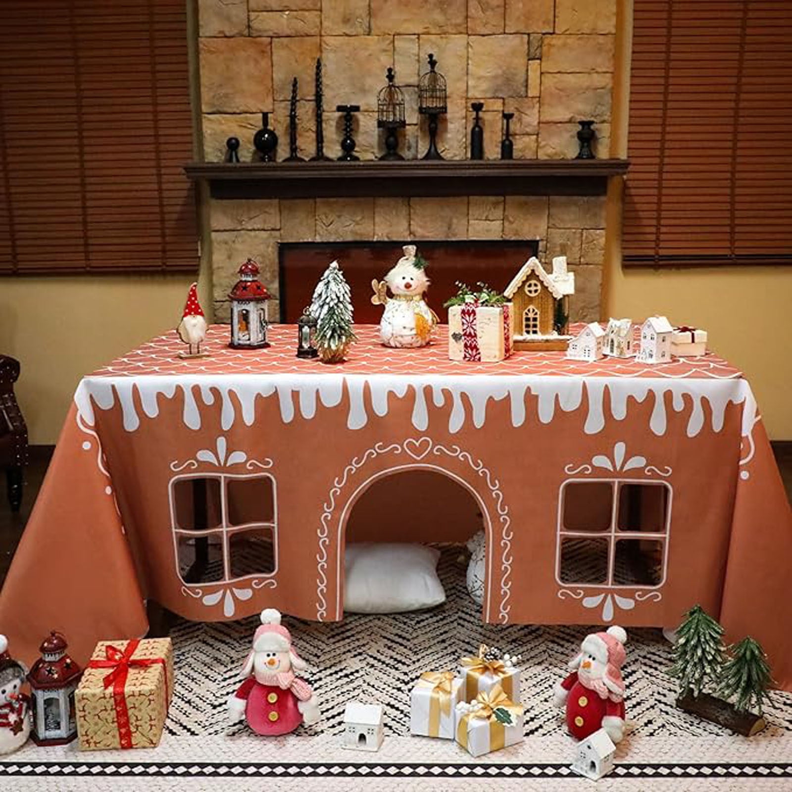 Gingerbread House Christmas Tablecloth - Festive Table Cover, Holiday ...