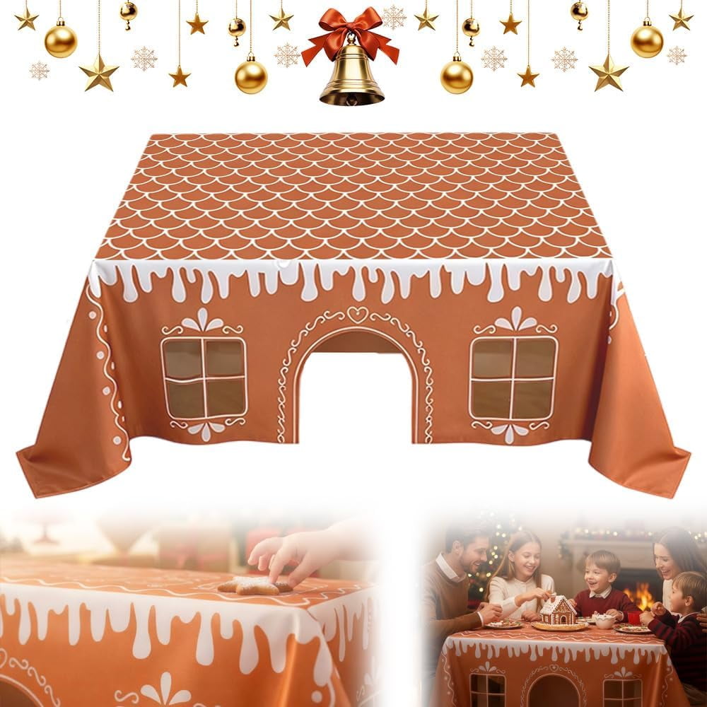 Gingerbread House Christmas Tablecloth, Reusable Funny Christmas ...