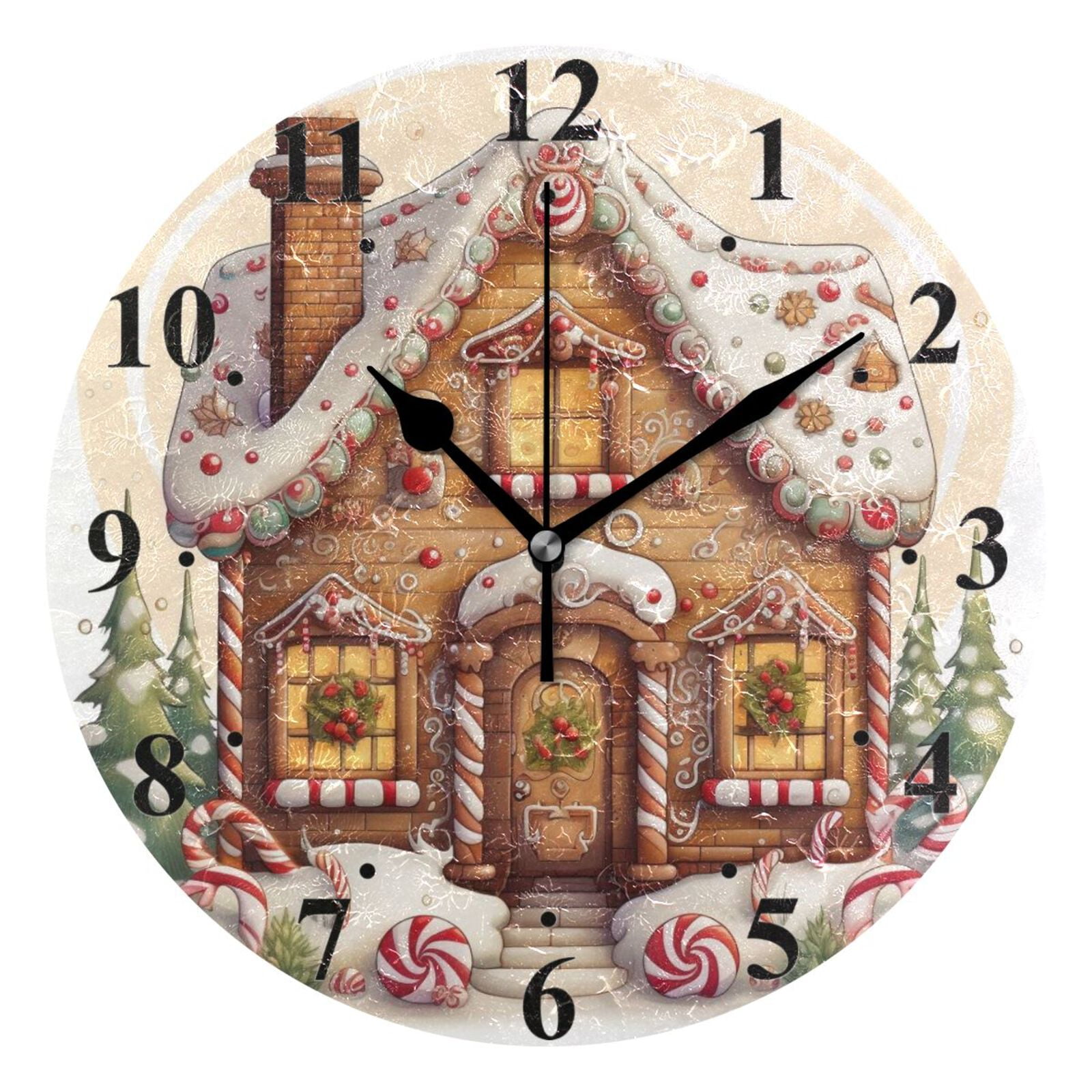Gingerbread House Cookies Trees Black 10 inch Wall Clocks Non Ticking ...