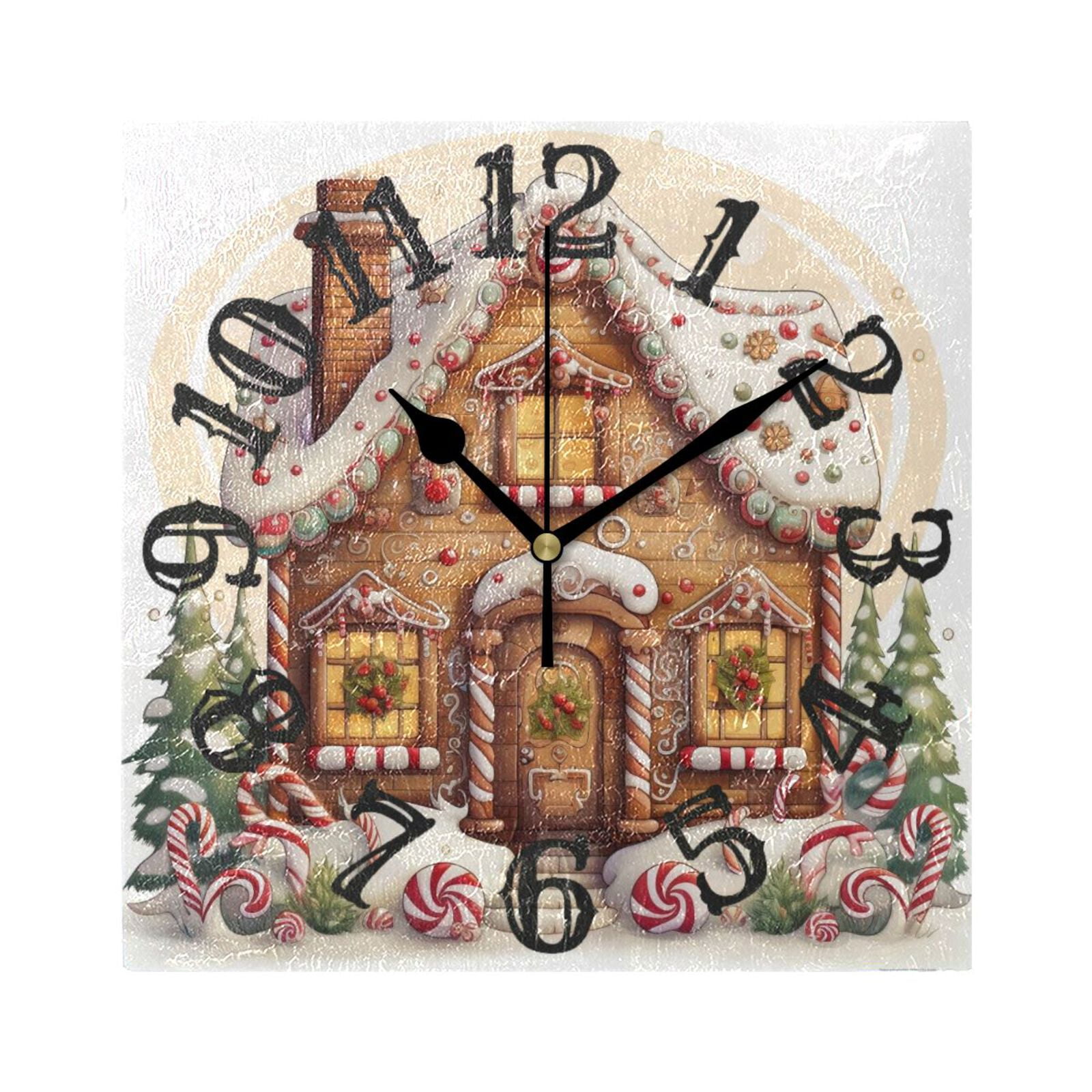Gingerbread House Cookies Trees Wall Clock Square Silent Non Ticking ...
