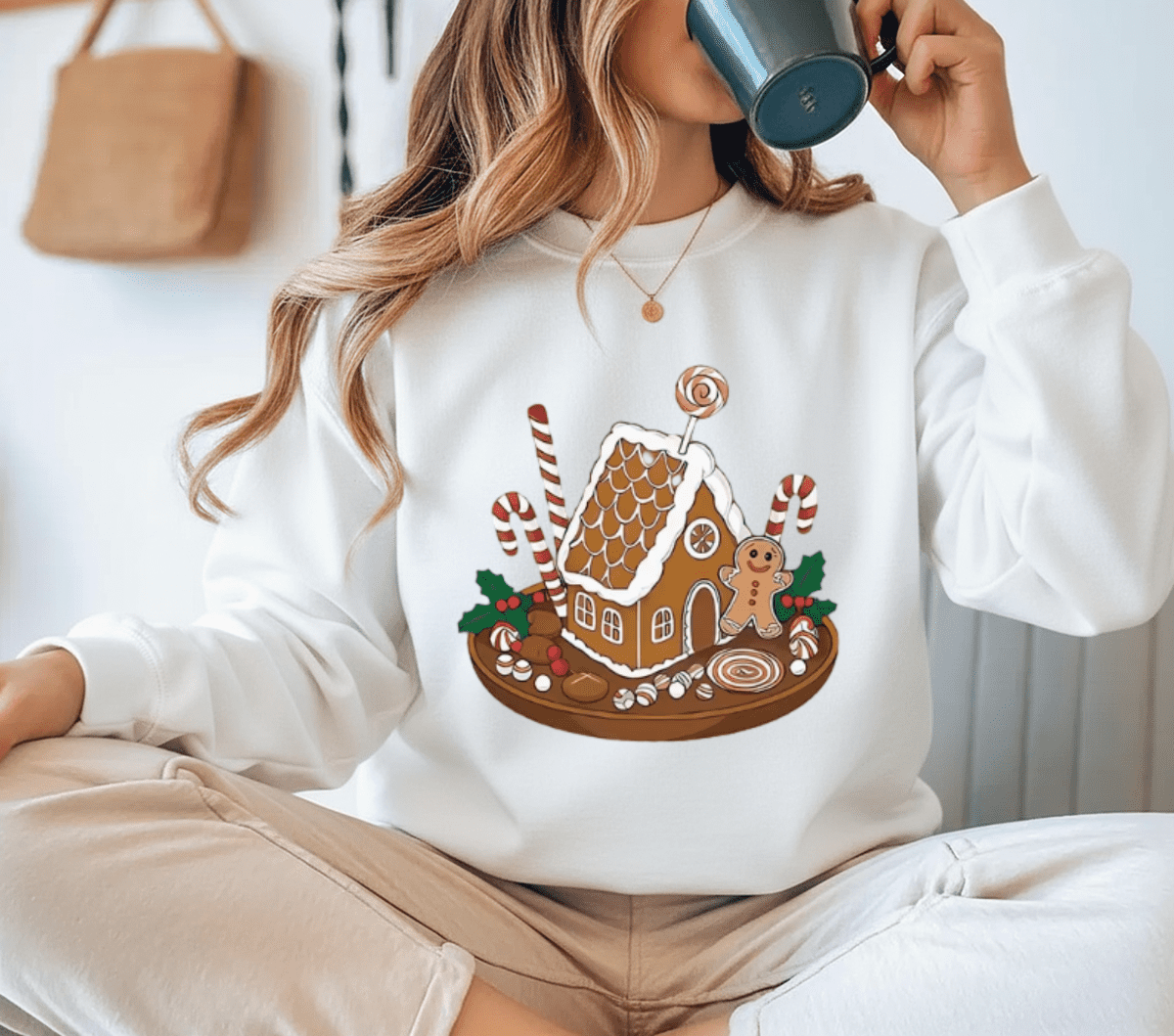 Gingerbread House Decor Festive Sweet Treat Holiday Scene Sweatshirt ...