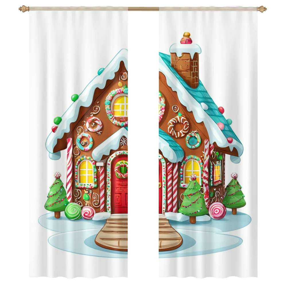 Gingerbread House Decor Sheer Voile Curtain Window Tulle Curtains For ...