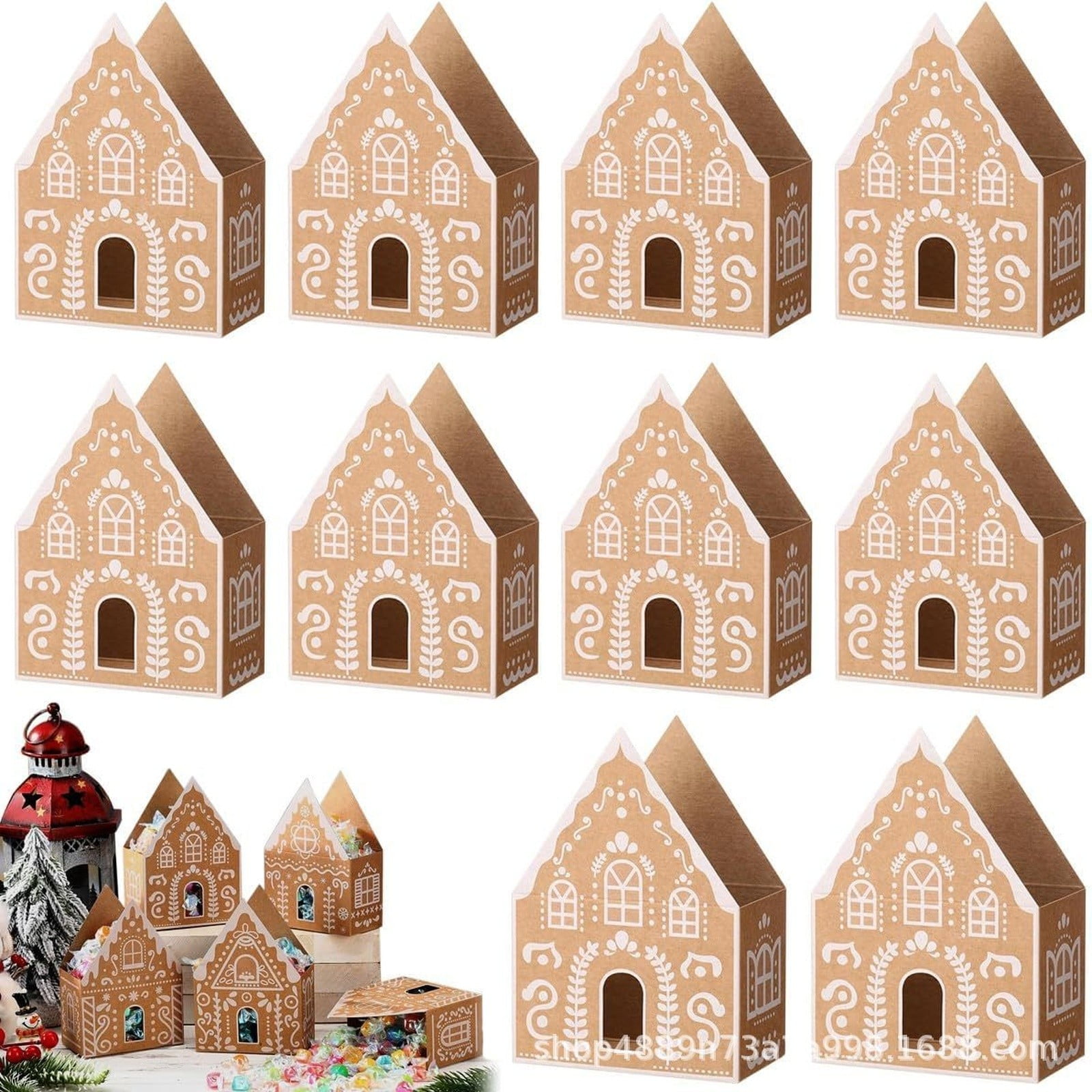 Gingerbread House Gift Basket 10 Count Set Christmas Paperboard Cookie ...