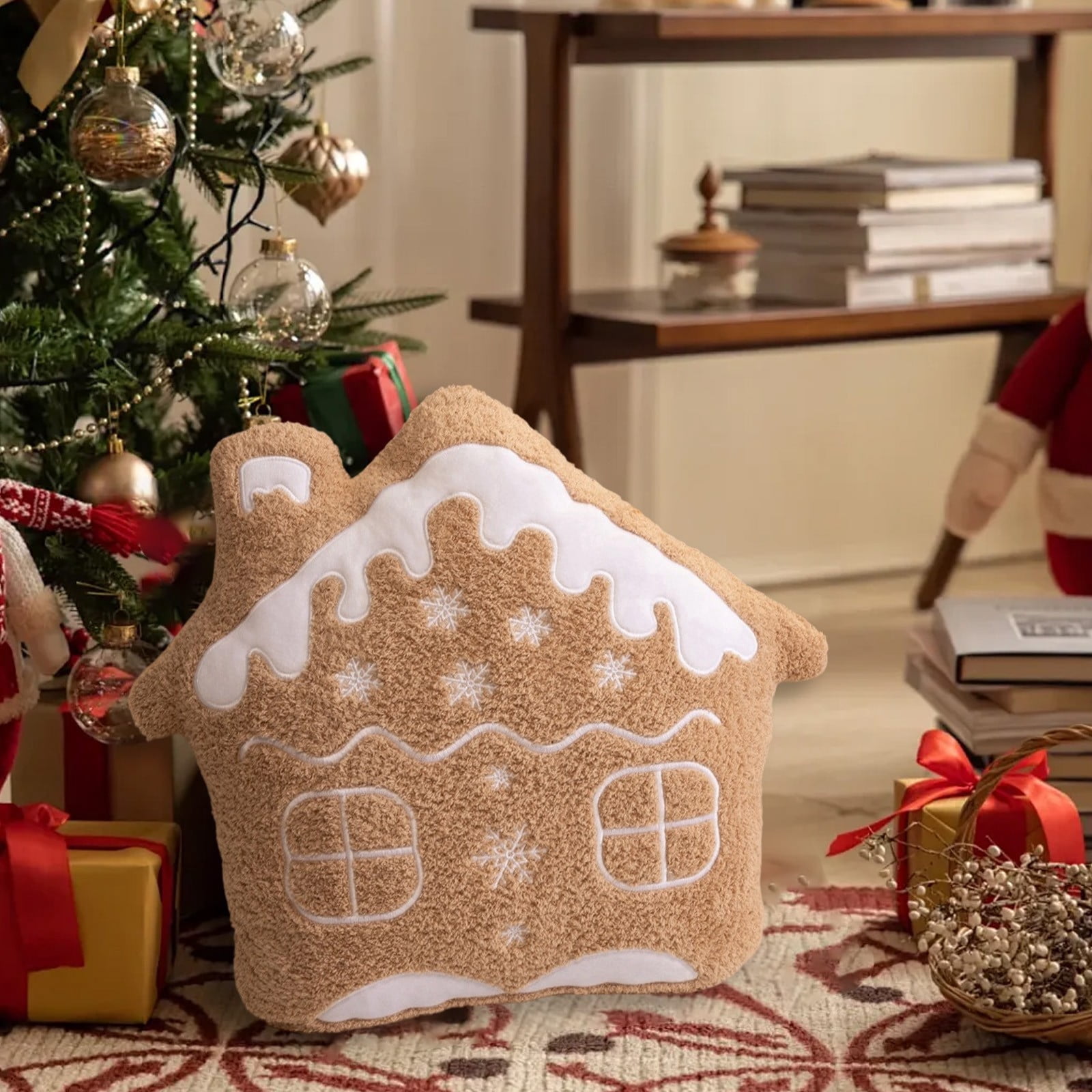 Gingerbread House Merry Christmas Throw Pillow, Plush Stuffed ...