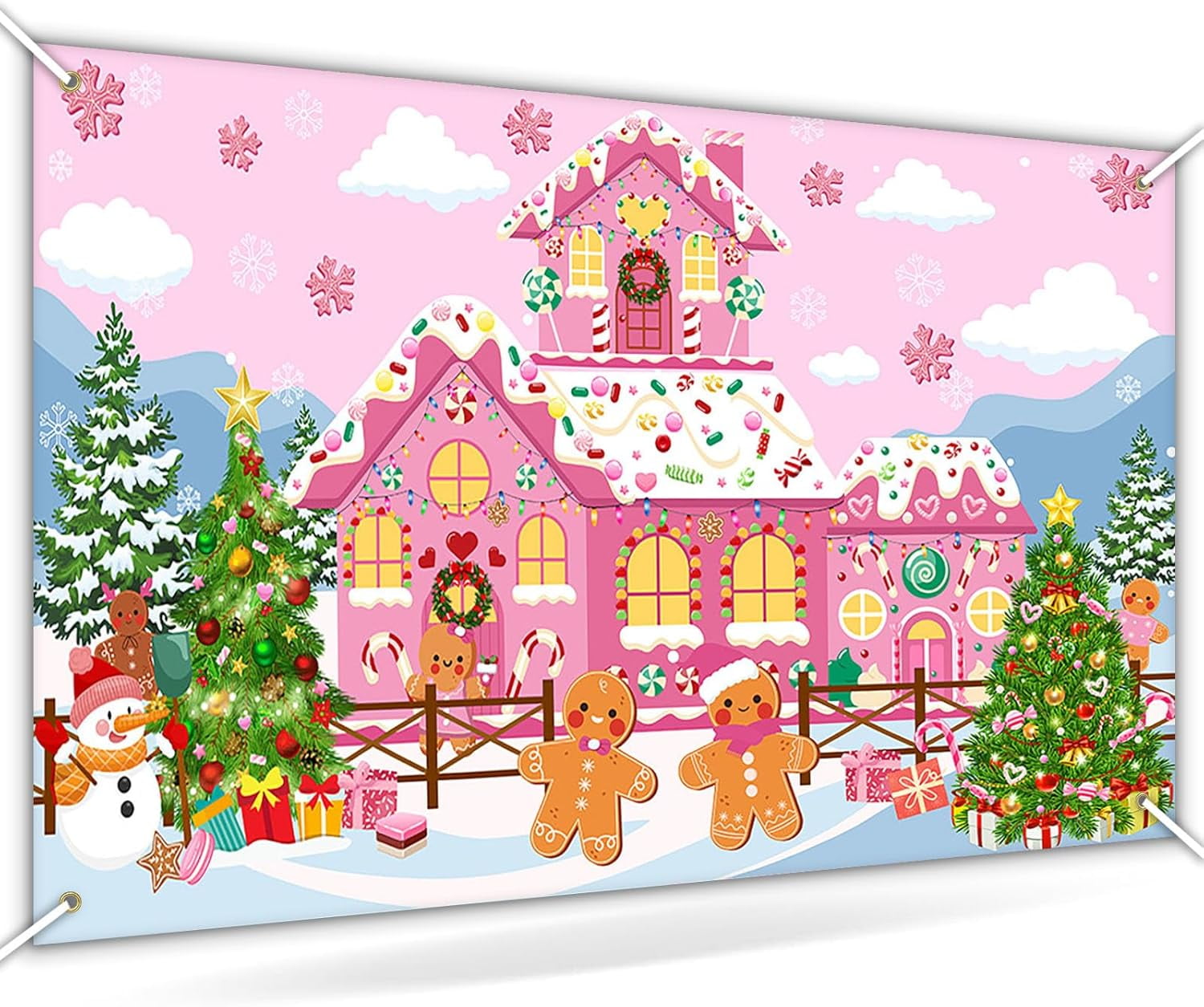 Gingerbread House Party Decorations Pink Gingerbread House Backdrop ...