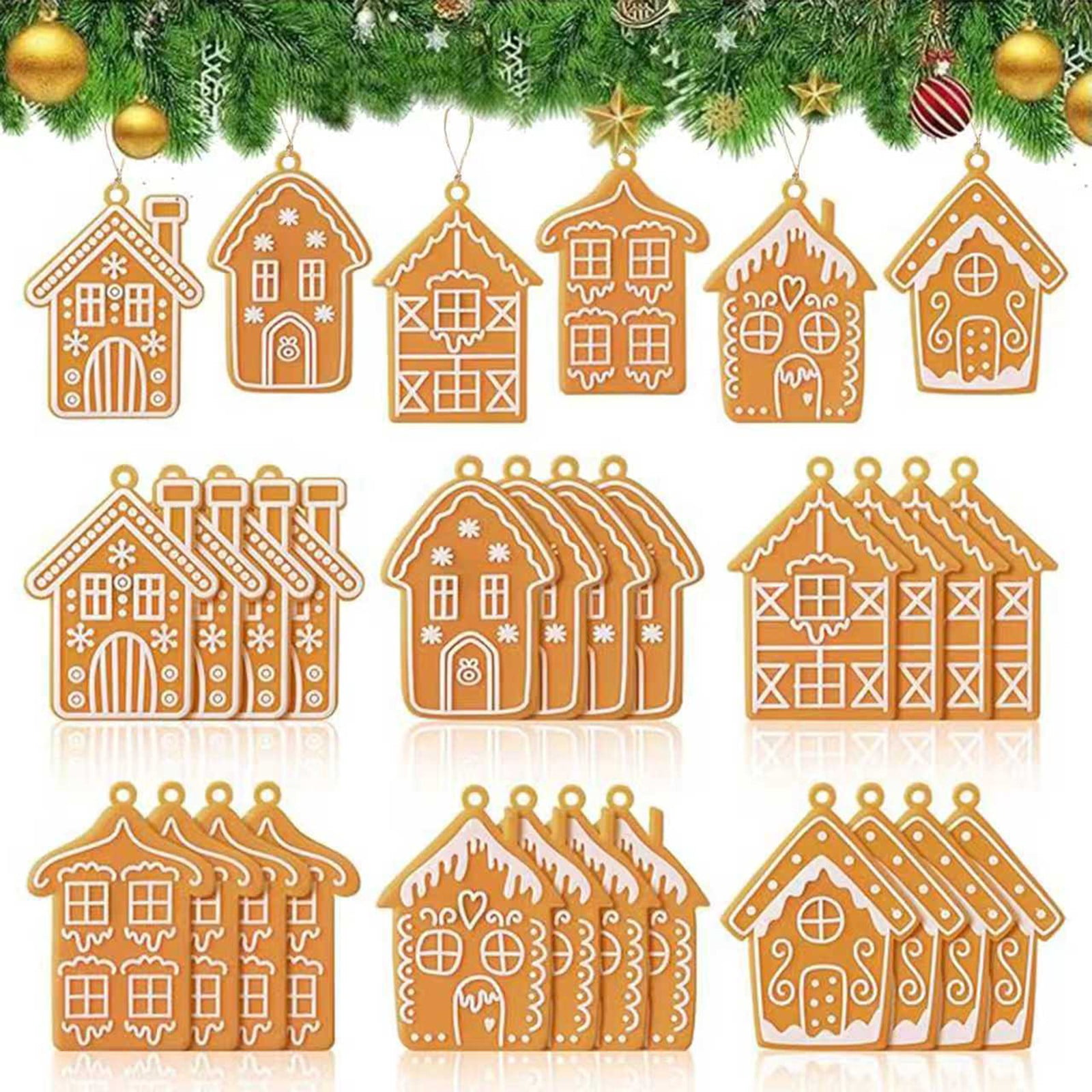 Gingerbread House Pendant,2D Flat Gingerbread House Ornaments, Set of ...