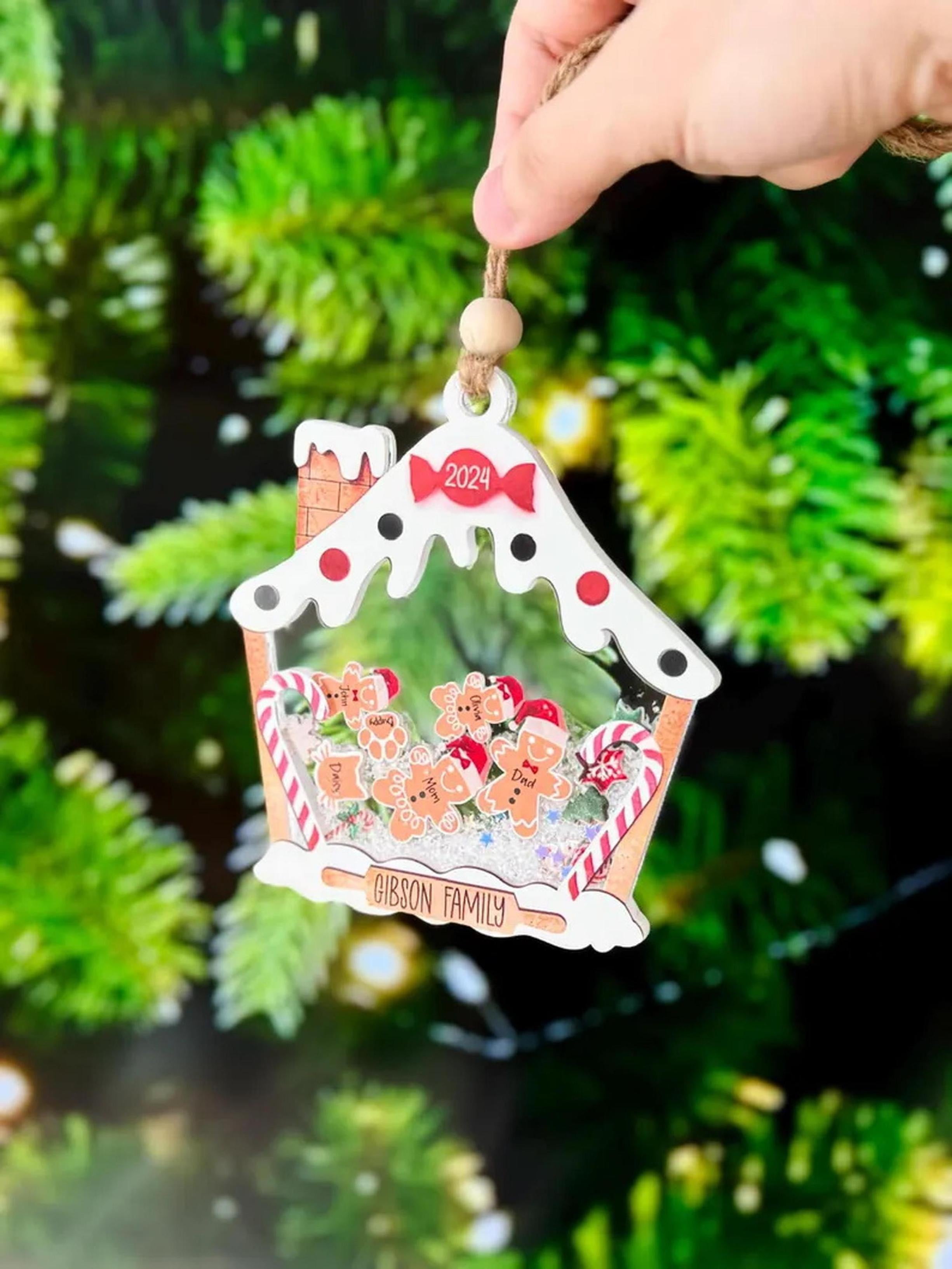 Gingerbread House Personalized Family Ornament Names With Pets ...