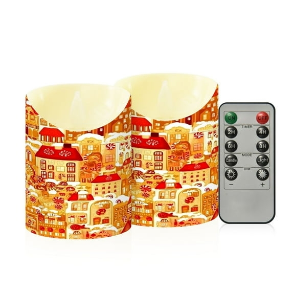 Gingerbread Houses Pattern Flameless Candles 2 PCS with Remote ...