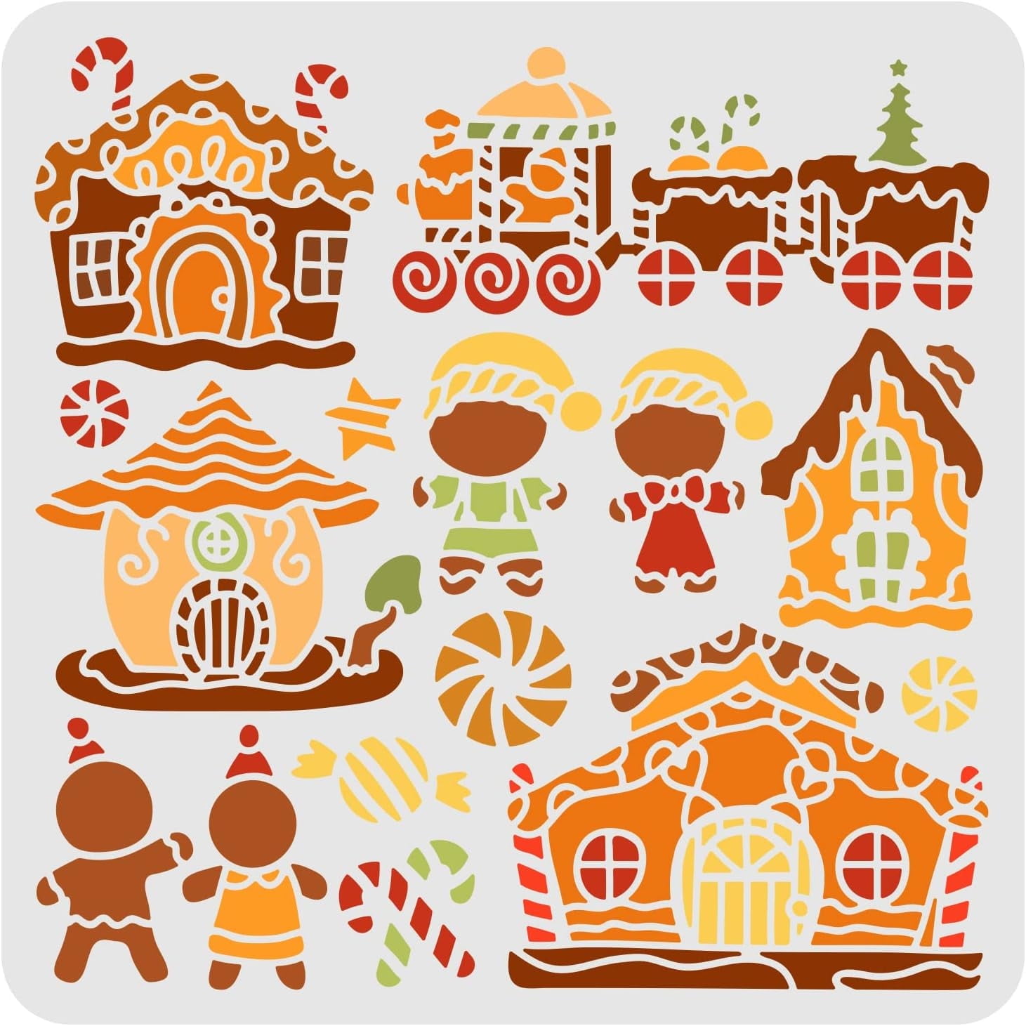 Gingerbread Houses Stencil 11.8x11.8inch Christmas Gingerbread Man ...