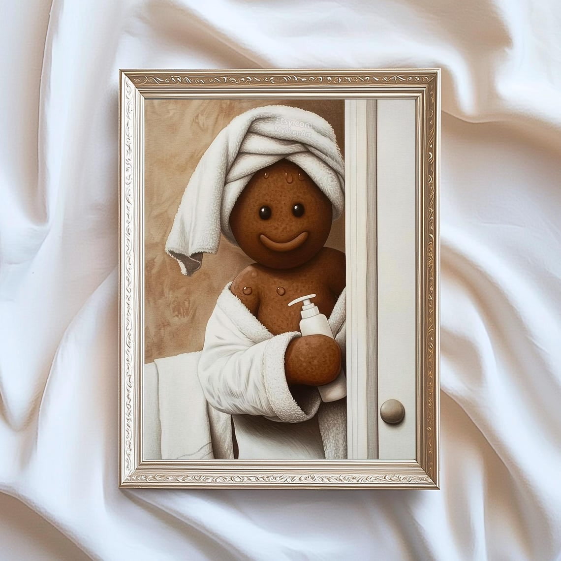 Gingerbread In Spa Print, Cute Bathroom Gingerbread Wall Art Bathroom ...