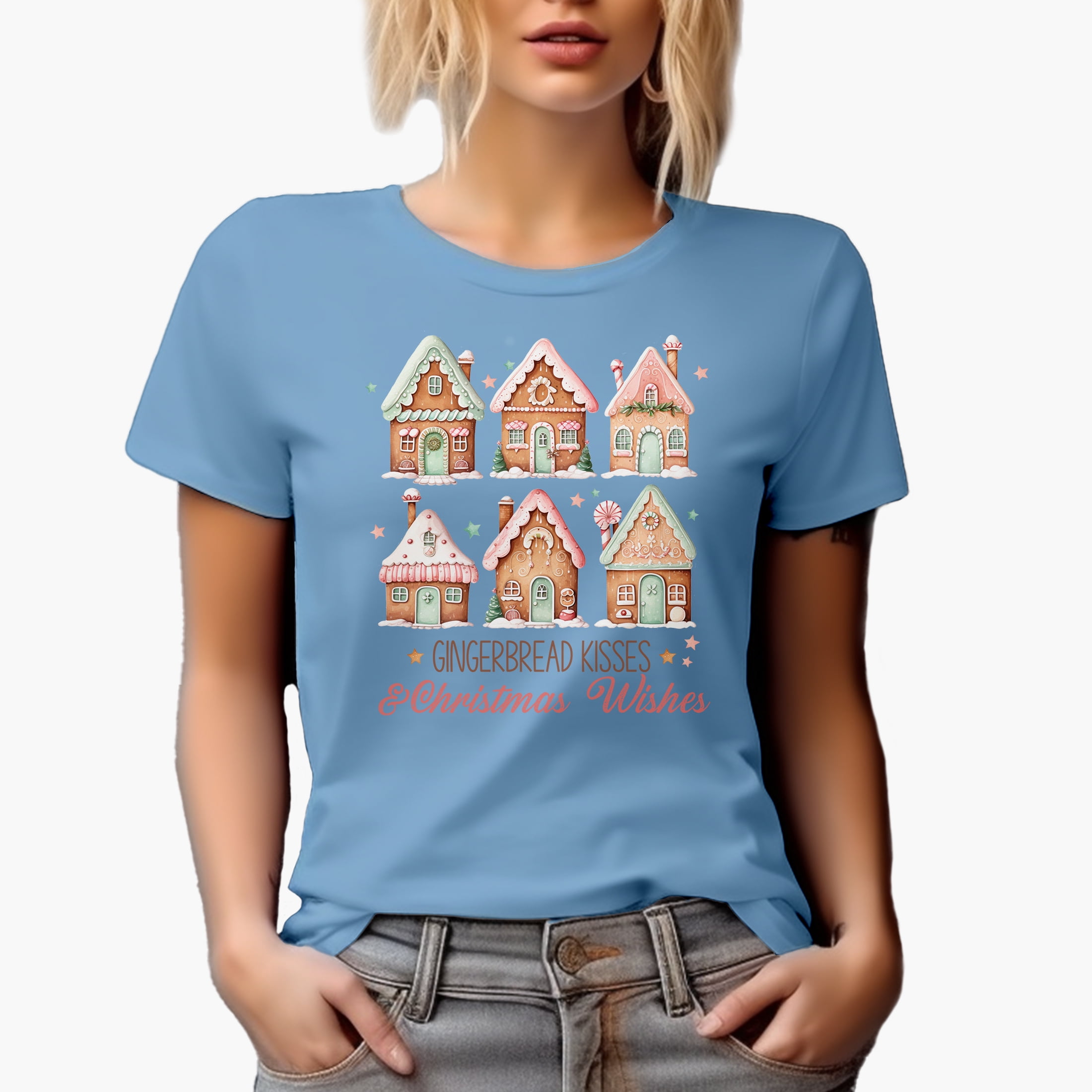 Gingerbread Kisses & Christmas Wishes with Gingerbread House Art Merch ...