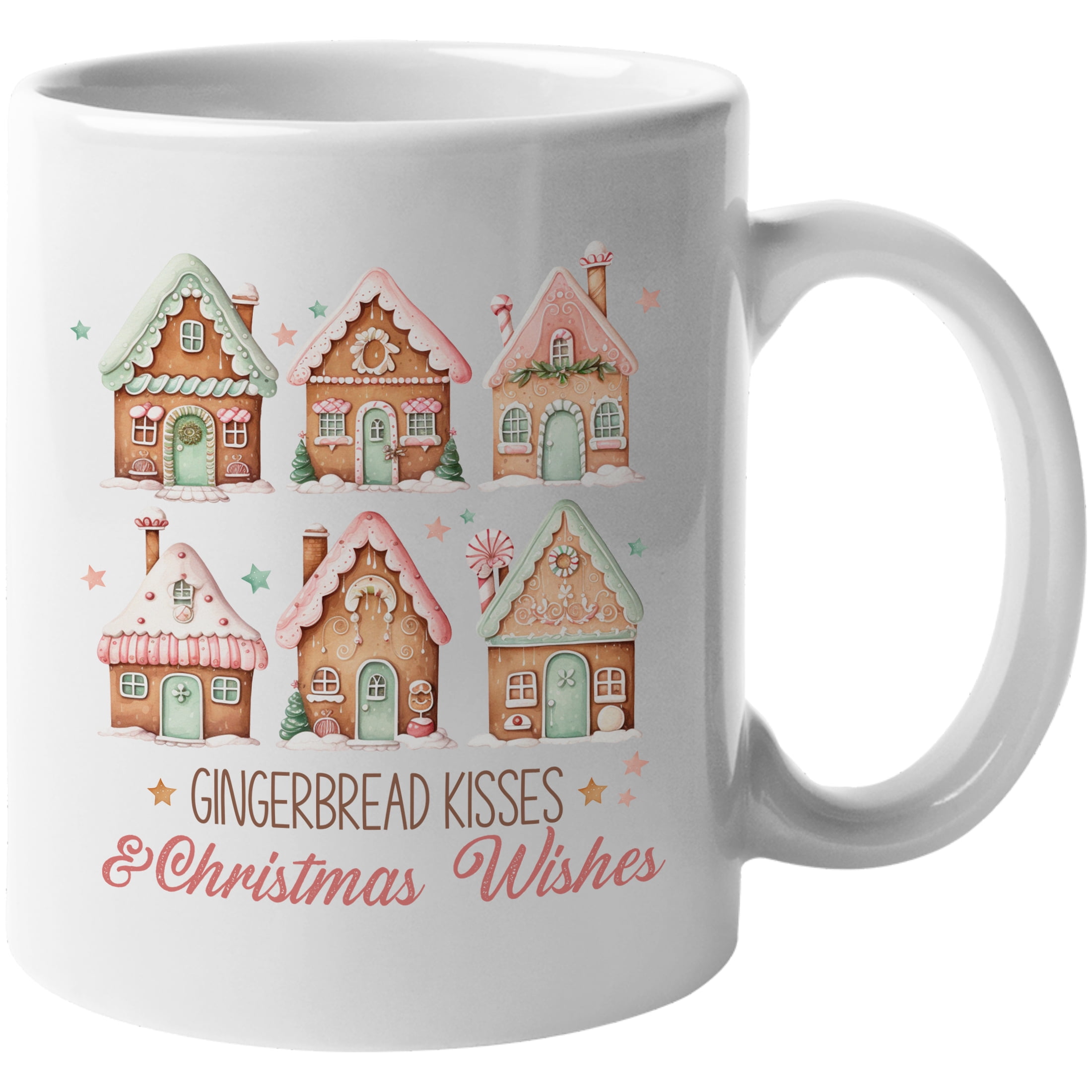 Gingerbread Kisses & Christmas Wishes with Gingerbread House Art Merch ...