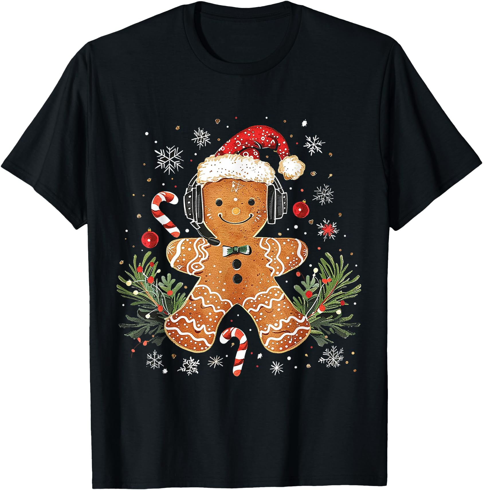 Gingerbread Krismast Graphic X-Mas Headphone Gingerbread T-Shirt ...